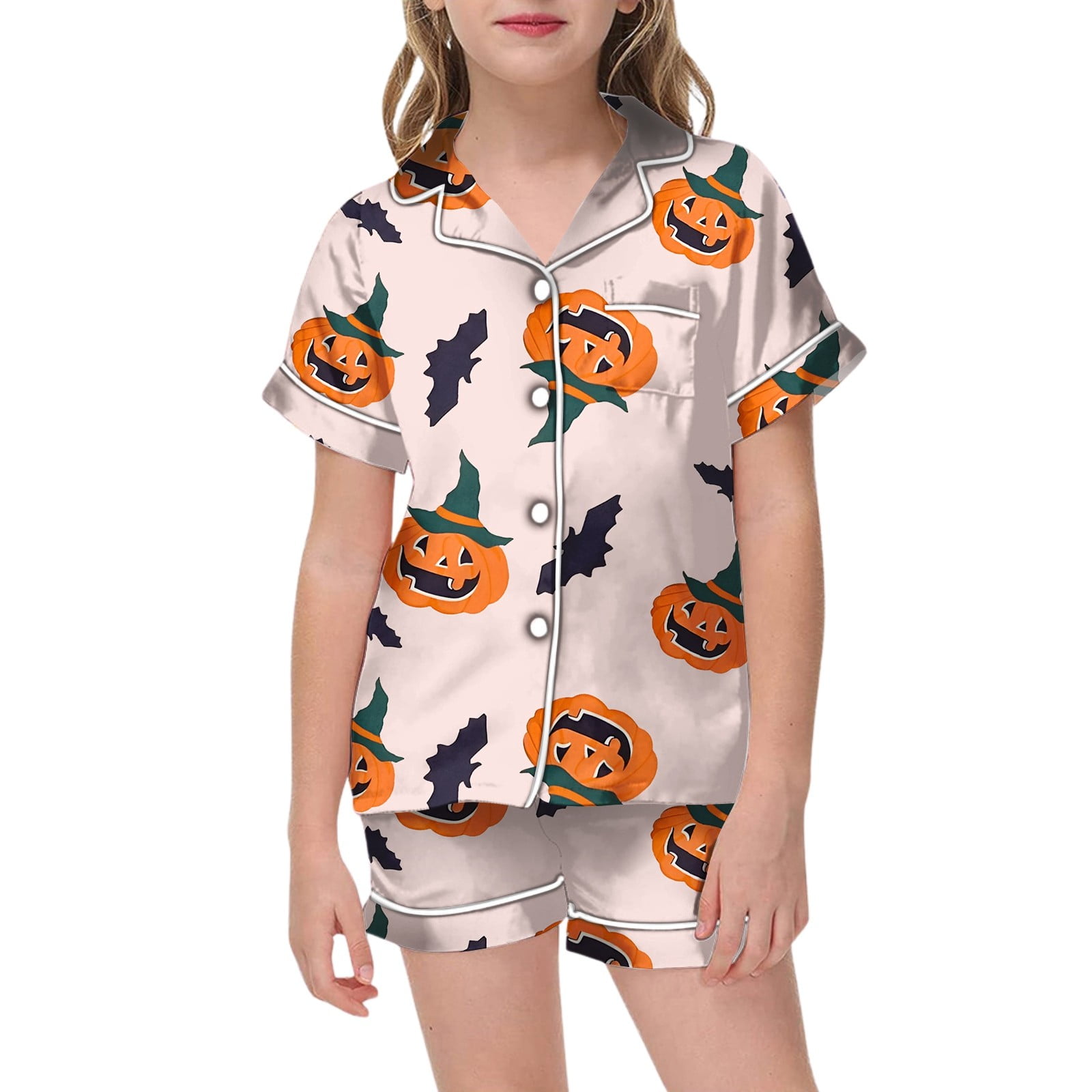 CXYYY Halloween Cute Pumpkin Pajamas Kids Size 6-7,Short Sleeve Button ...