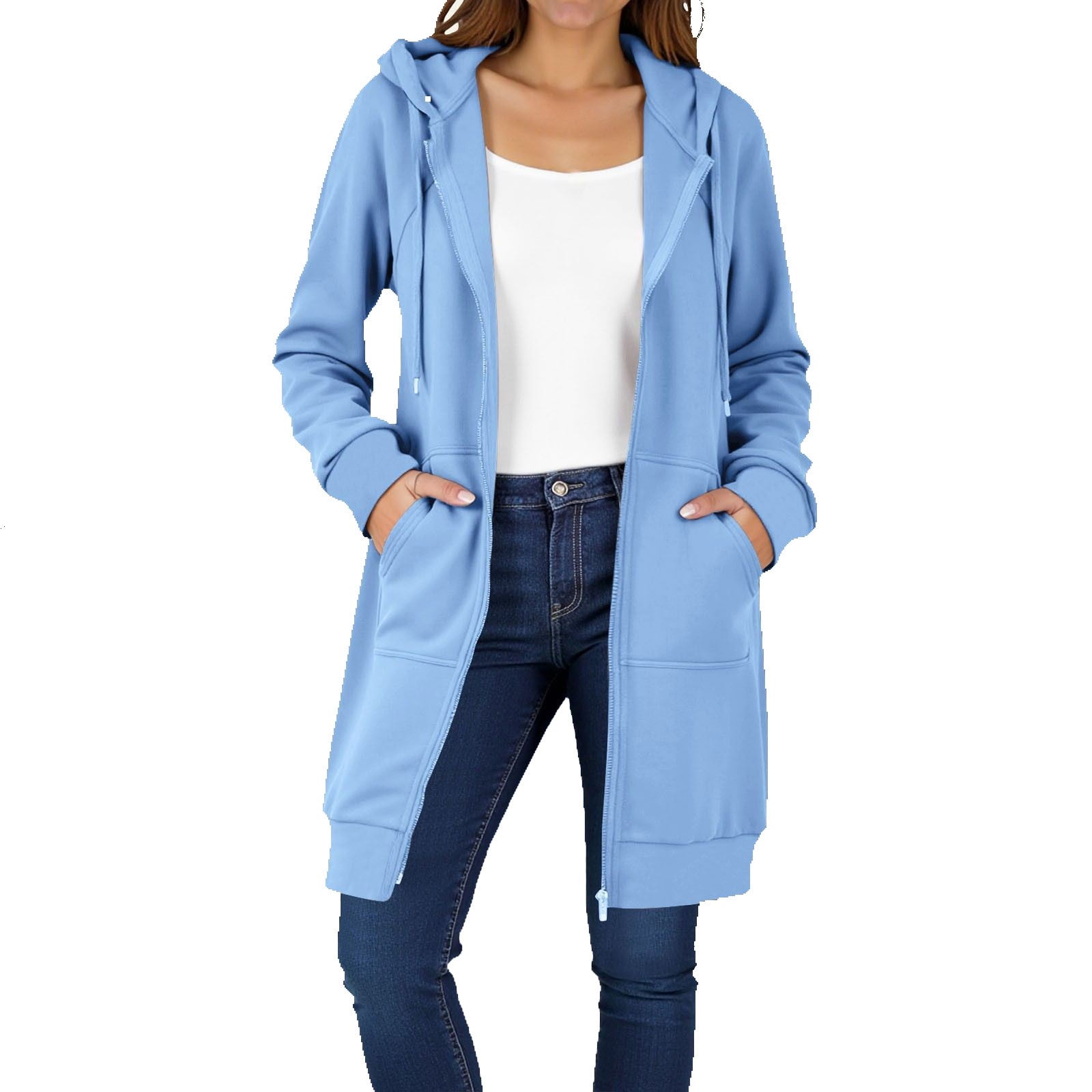 CXYYY Long Hoodies for Women Zip Up - Hooded Sweatshirt with Pocket ...