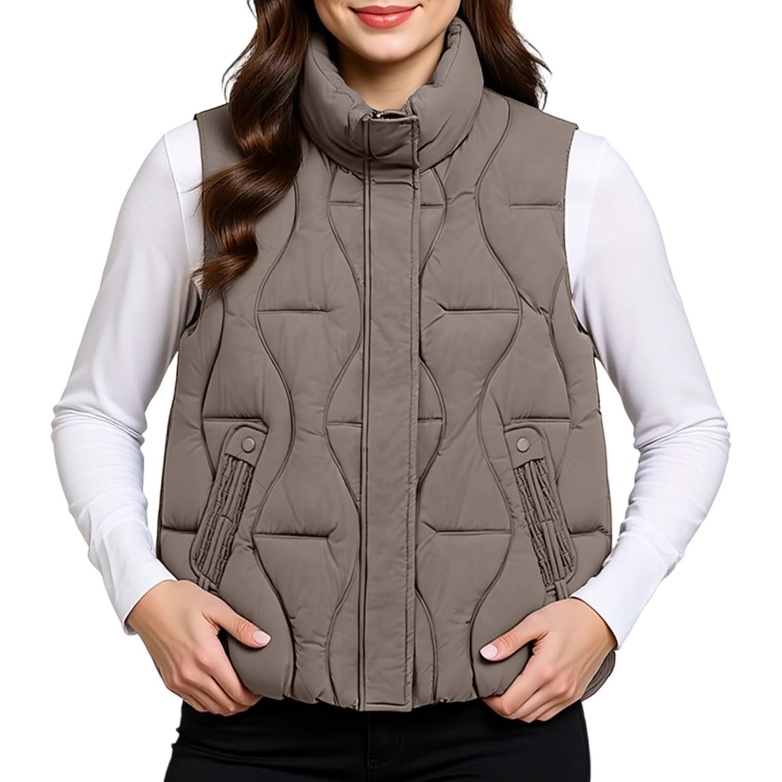CXYYY Puffer Vest Women Casual Oversized Quilted Warm Coat Sleeveless Padded Solid Color ...