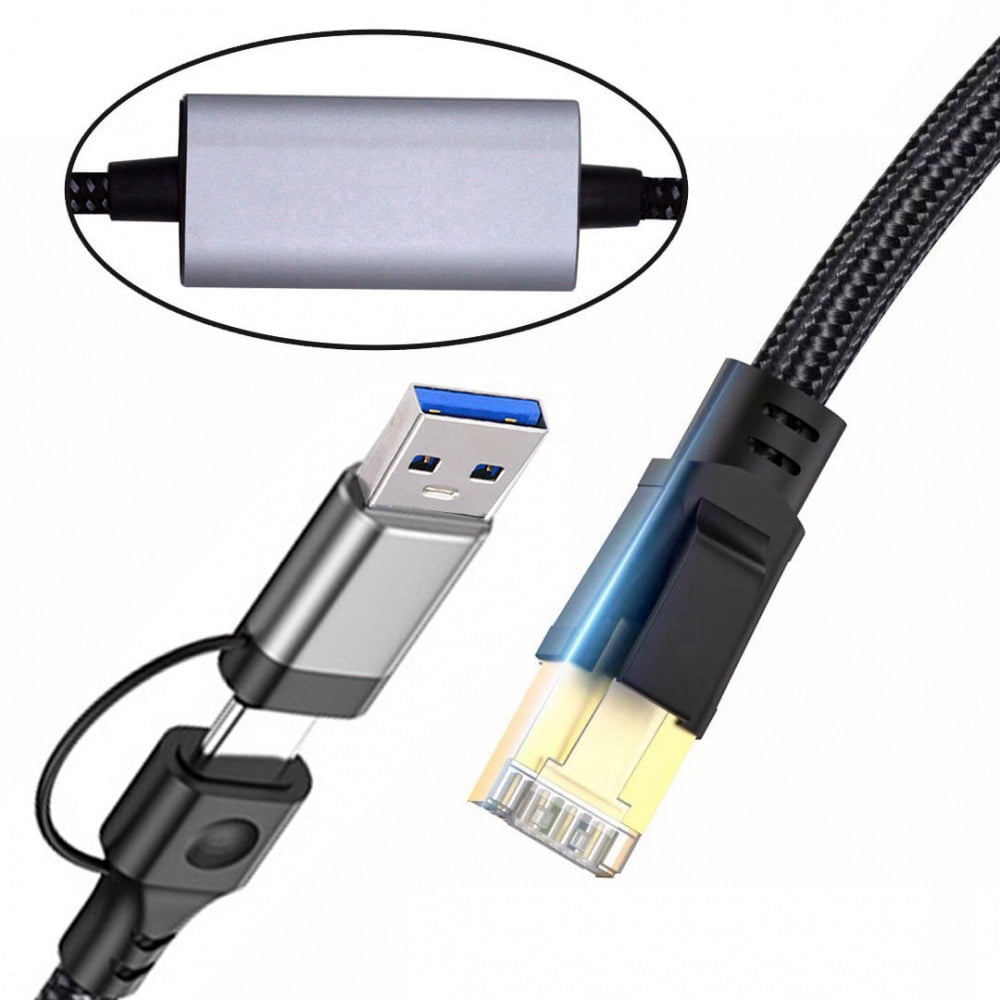 CY Combo USB Type-A & Type-C USB-C to Ethernet Cable URJ45 Male Cord ...