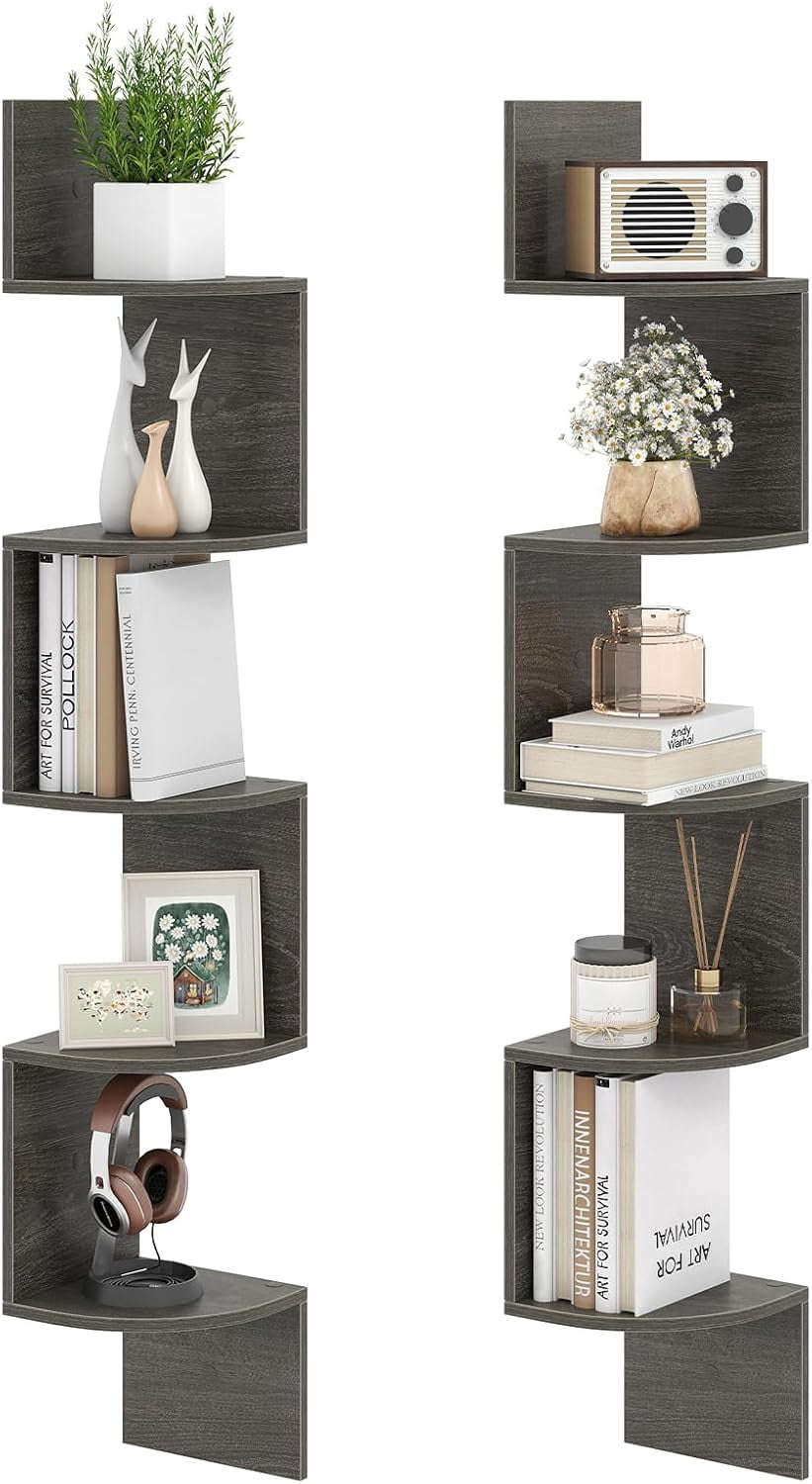 CY Corner Shelf Wall Mounted, 5-Tier Floating Corner Bookshelf, Home ...