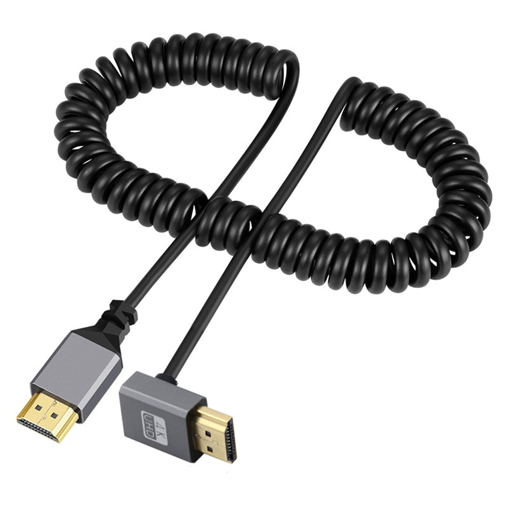 CY HDMI 2.0 Male to HDMI Male 4K 60hz Stretch Coiled Cable Up Angled 90 ...