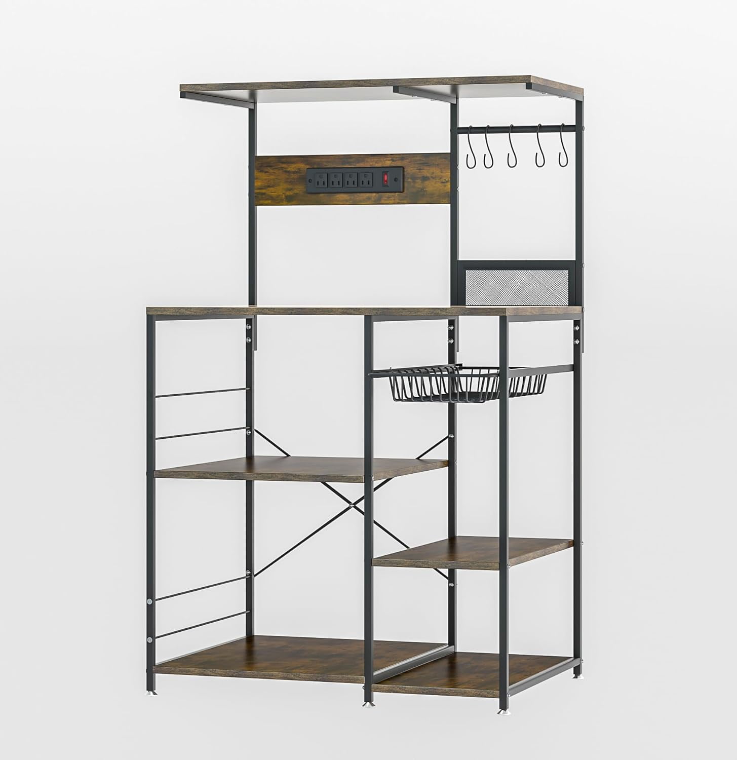 CY Kitchen Baking Rack with Power Outlet,Shelf with 5 S-Hooks, Metal ...