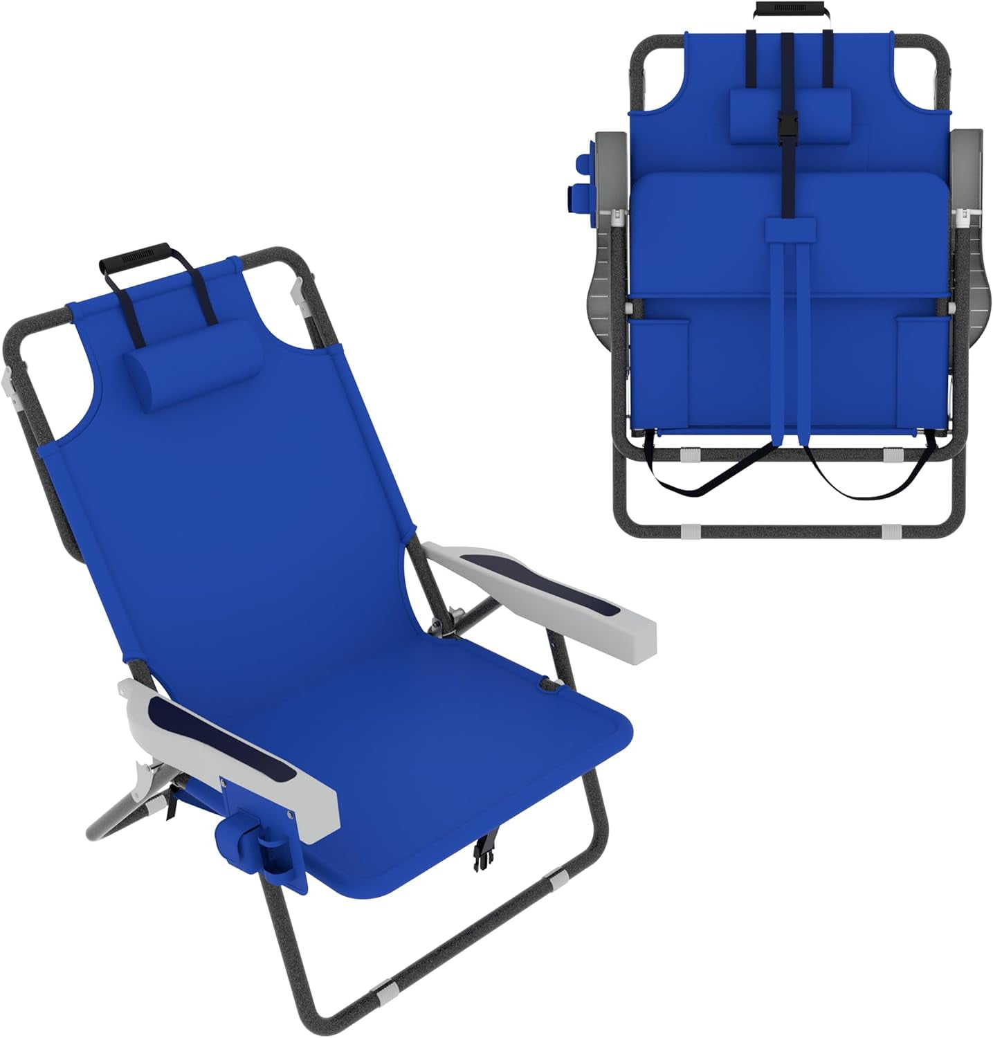 CY Outdoor Foldable Beach Chaise Lounge Chair with Detachable Pillow ...
