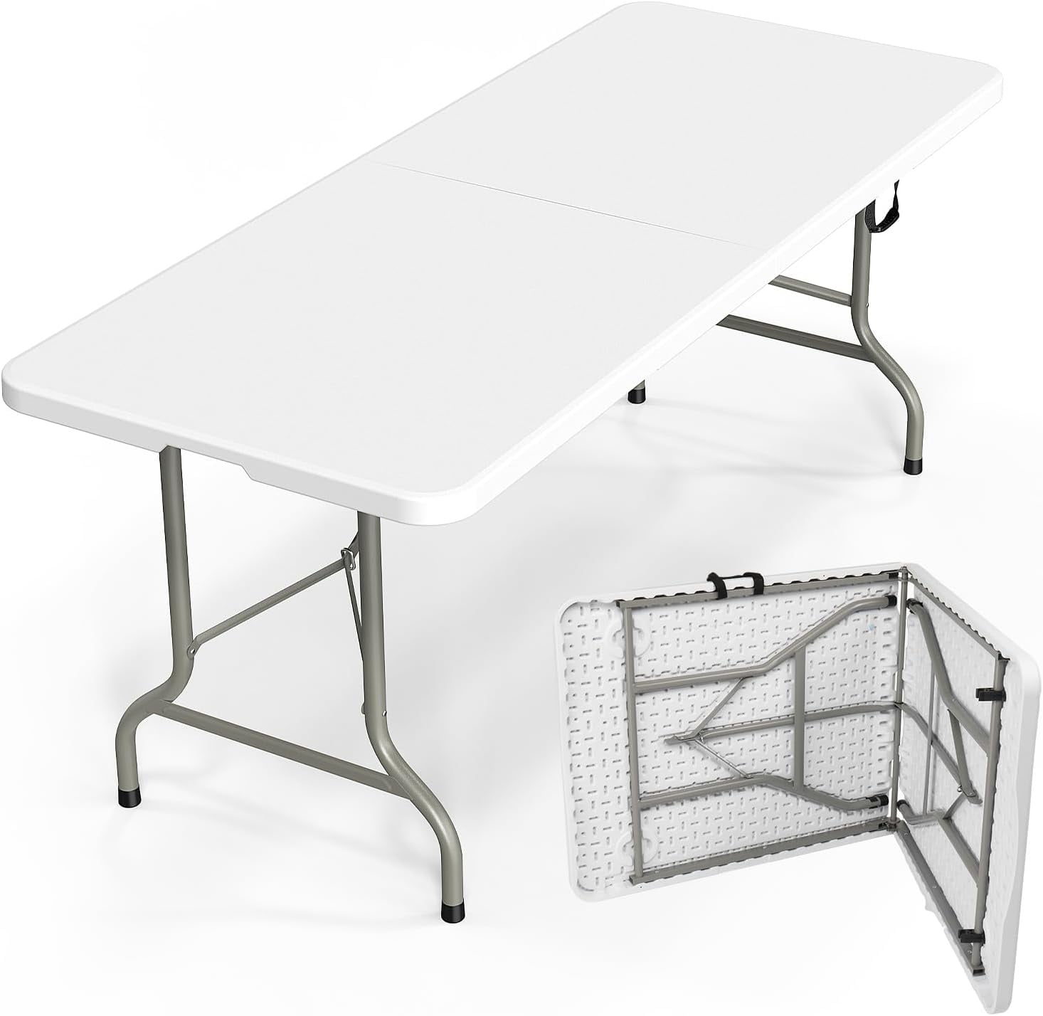 CY Portable Collapsible Plastic White Long Tables for Party, Camping ...