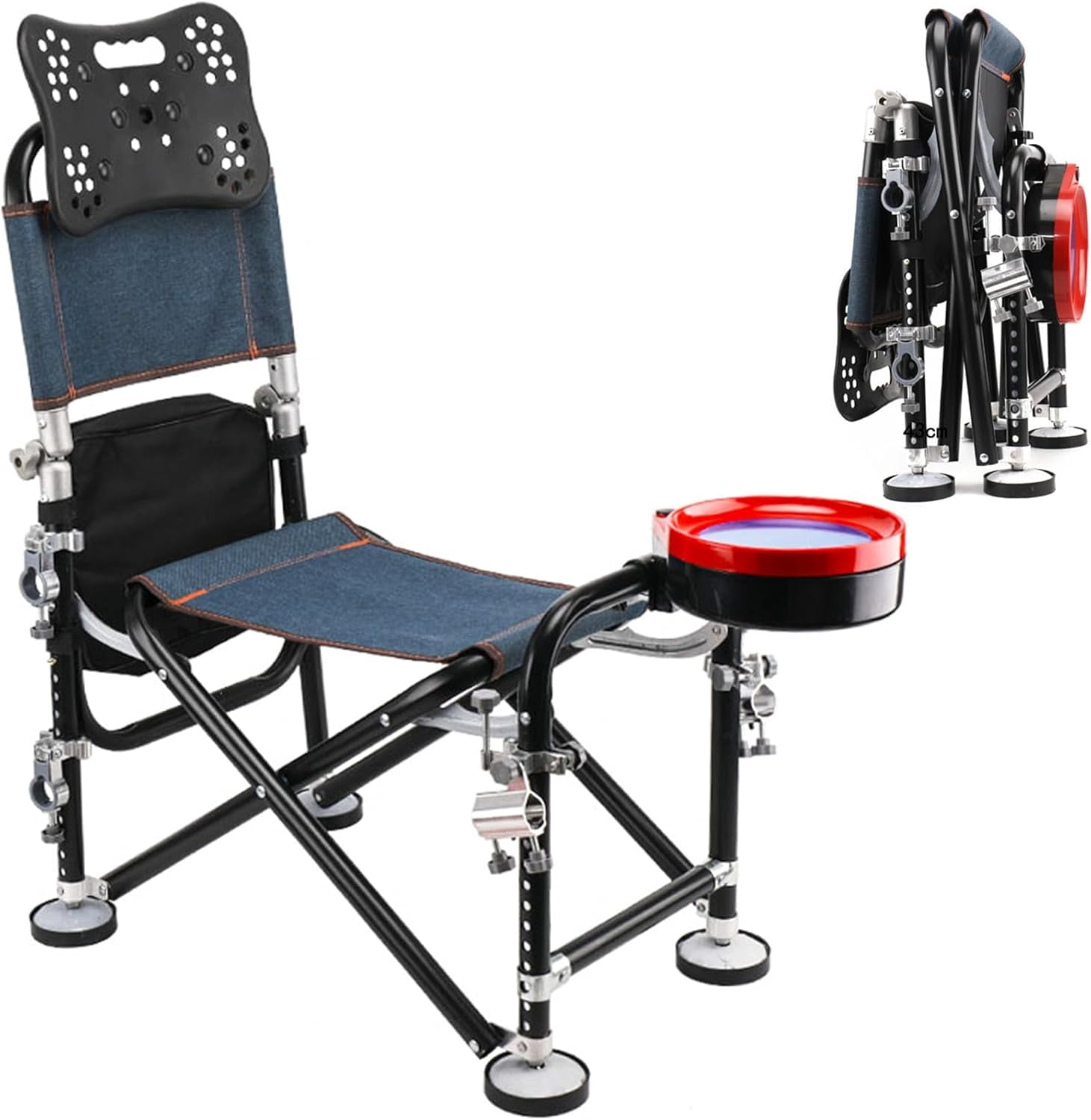 CY Portable Folding Fishing Chair with Rod Holder, Adjustment Fishing ...