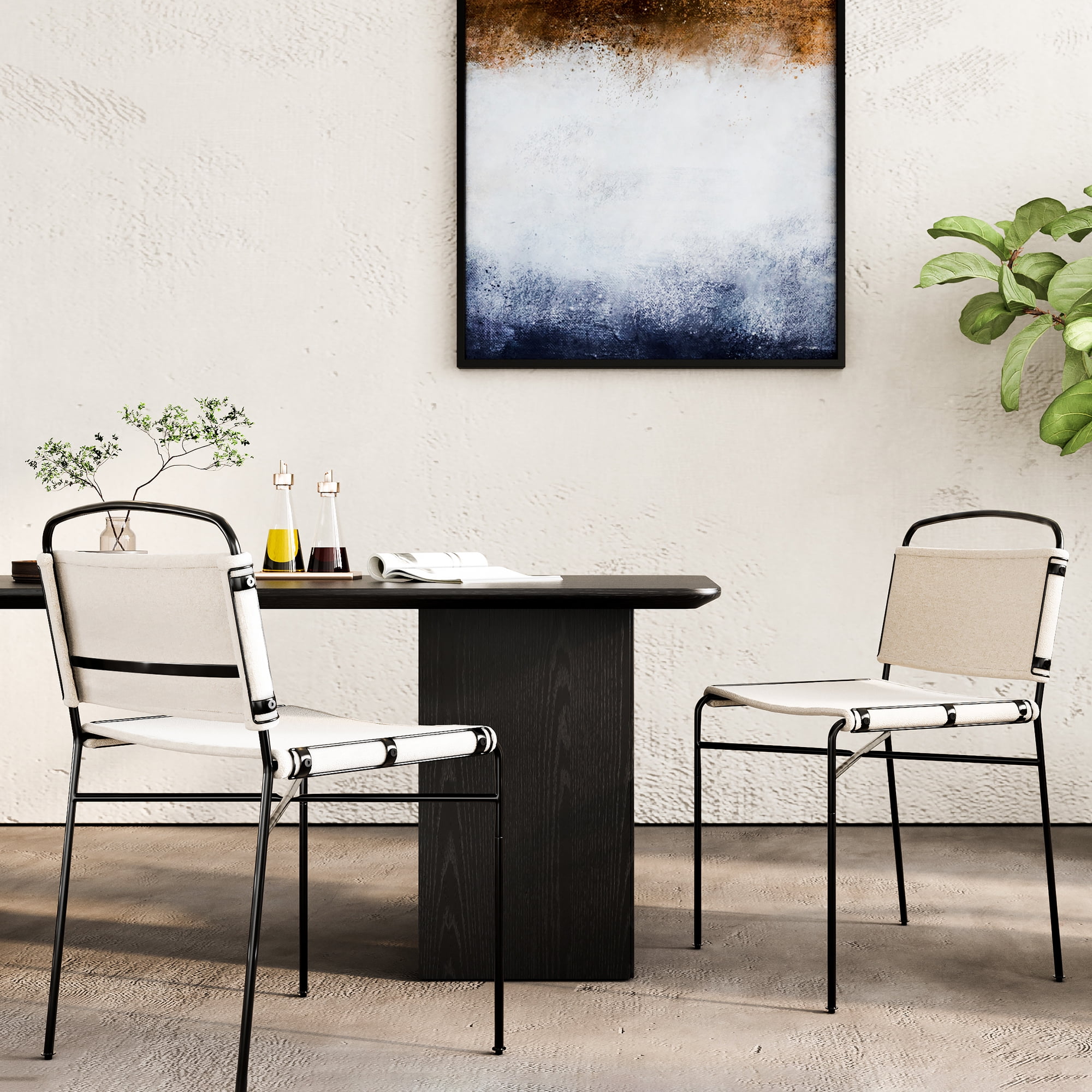 CY SISTERS Modern Linen Fabric Chairs Set of 2, Mid-Century Armless ...