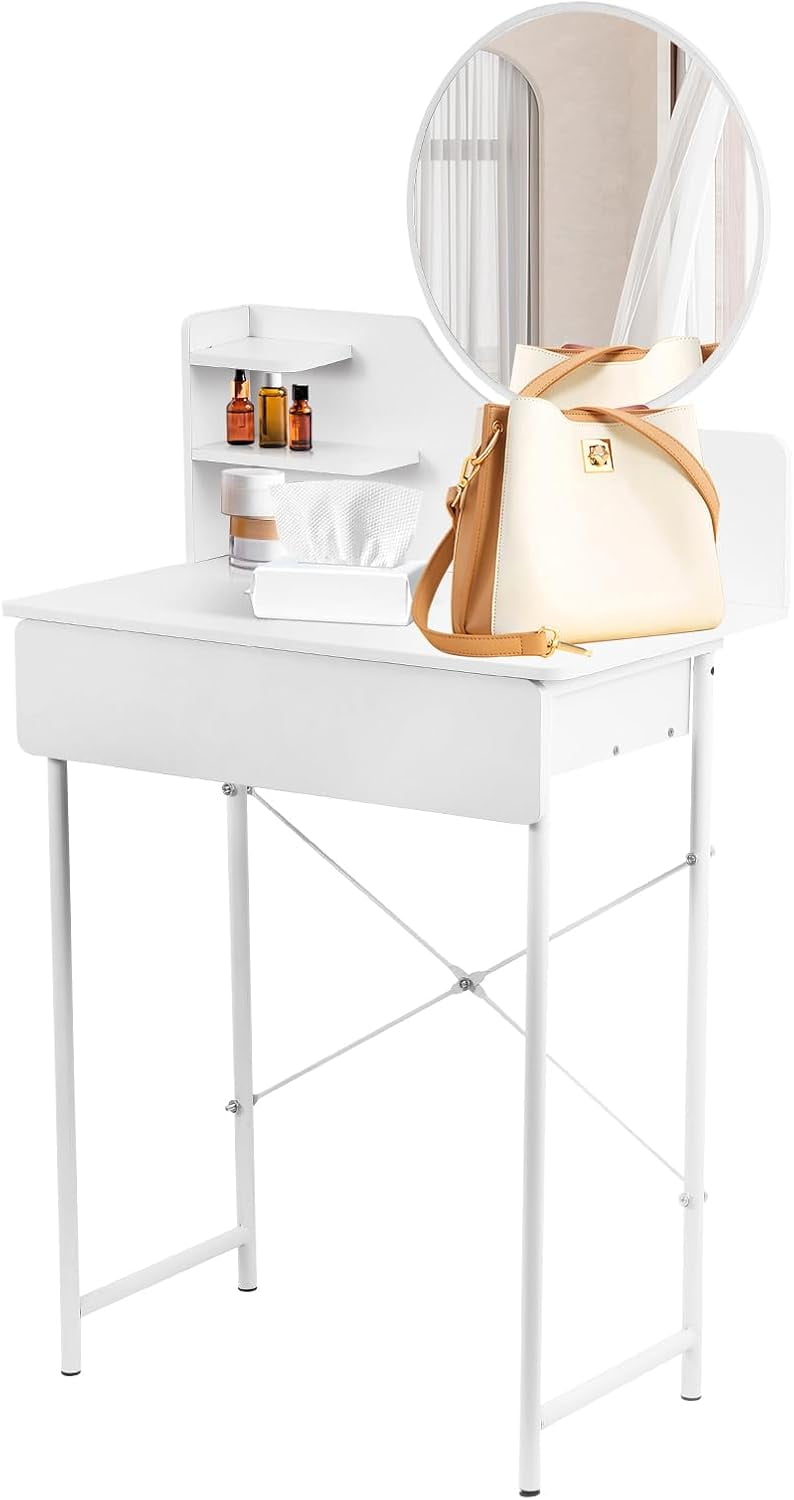CY Small Makeup Table | Make up Desk with Storage Drawer, Mirror ...