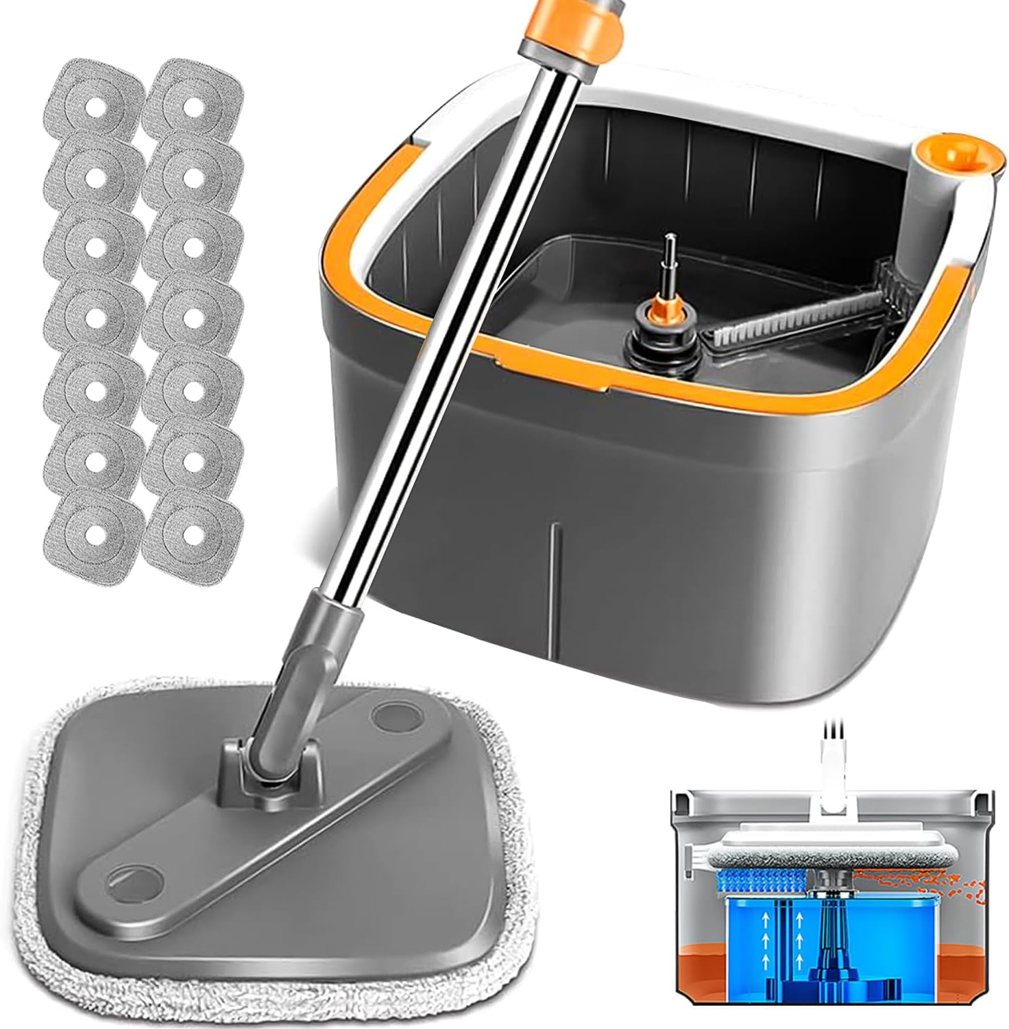 CY Spin Mop and Bucket Set with Self Separation Dirty and Clean Water ...