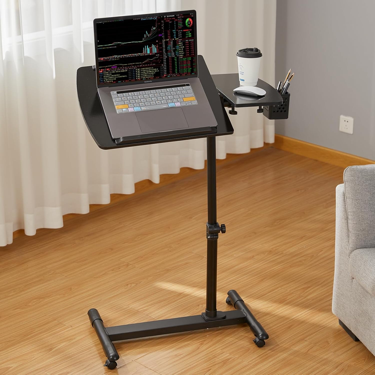 CY Tilting Overbed Table with Wheels,Height Adjustable Over Bed Bedside ...