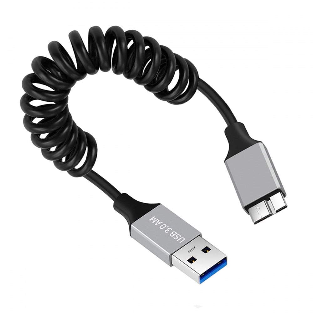CY USB 3.0 Type-A Male to Micro-USB3.0 Male Stretch Coiled Cable 100cm Extension 5Gbps for Disk ...