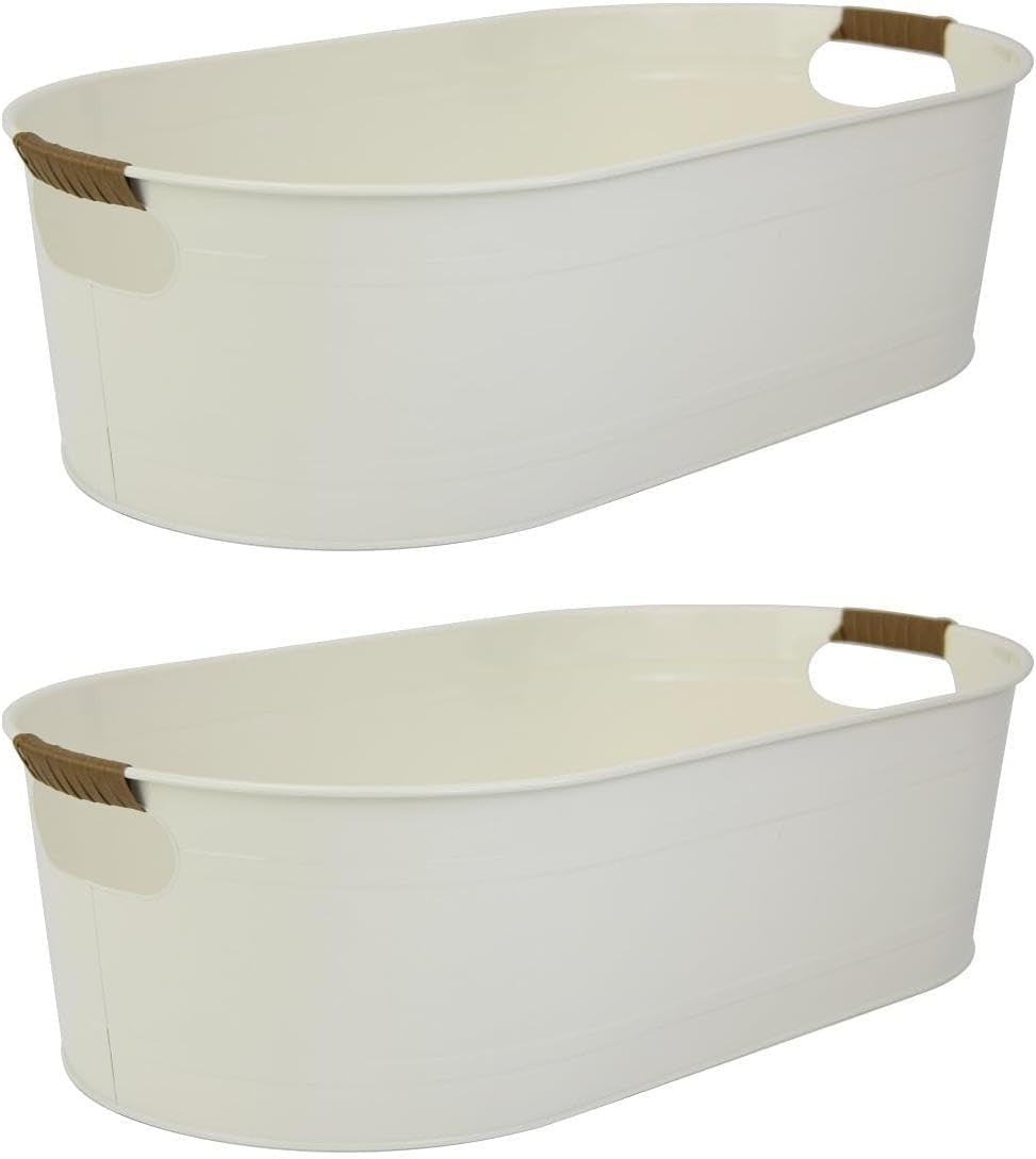 CY Vanilla White Medium Oval Galvanized Tub, Durable Drink Cooler with ...