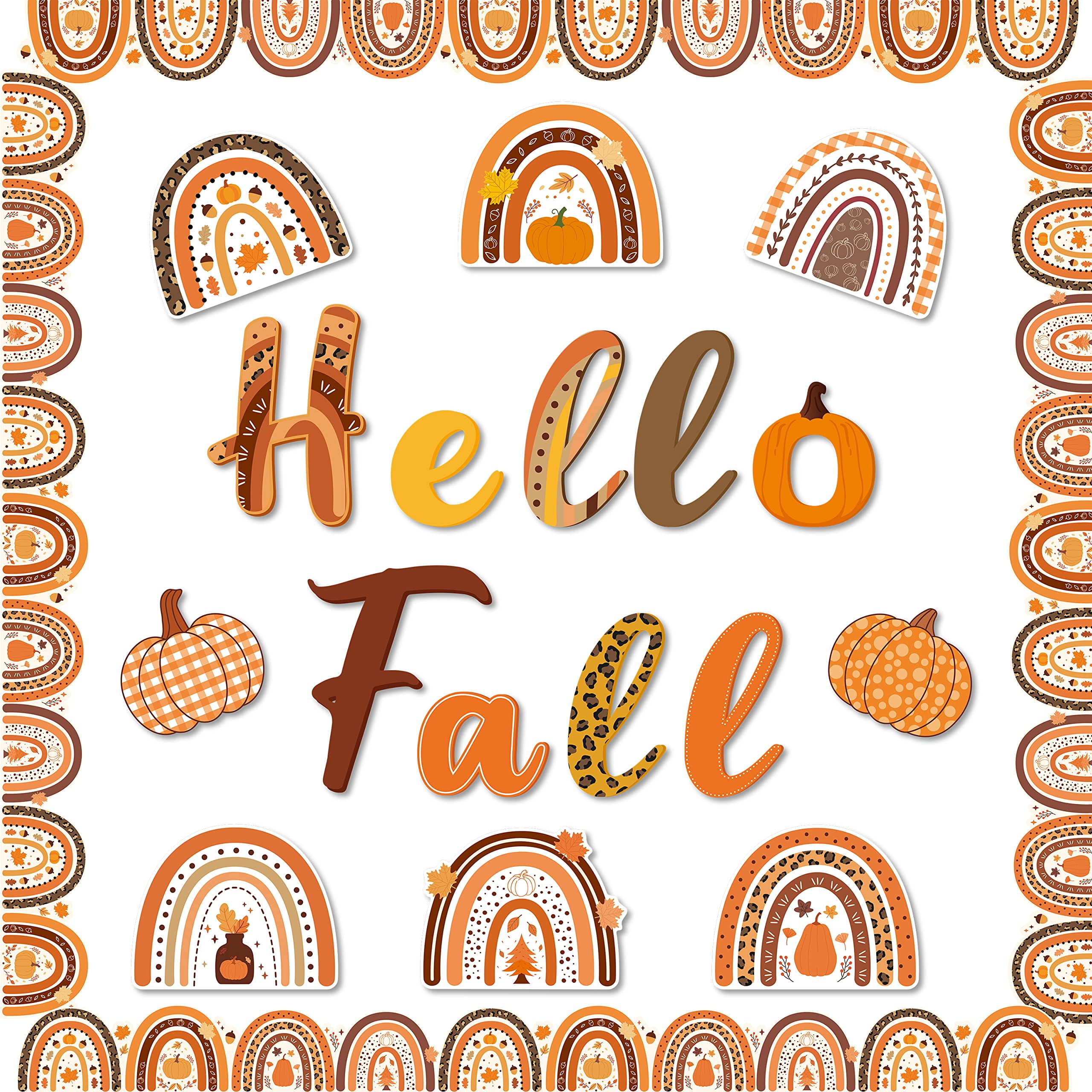 CY2SIDE 93pcs Hello Fall Boho Rainbow Cutouts for Bulletin Board Border ...