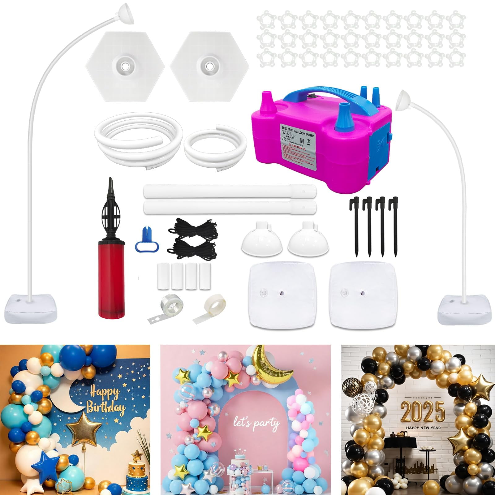 CYAOOI Balloon Arch Kit with Balloon Pump Electric, 5FT Free Bending ...