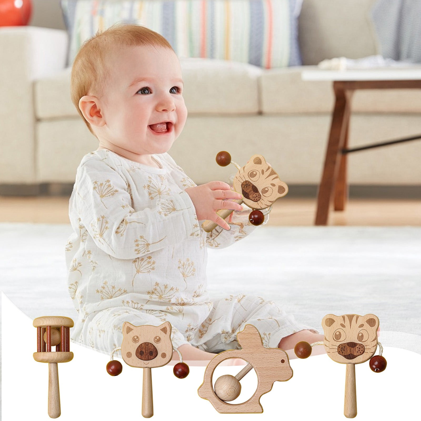 CYBIBO Baby Rattle, Baby Toys Clearance! Natural Wooden Baby Rattle Toy ...
