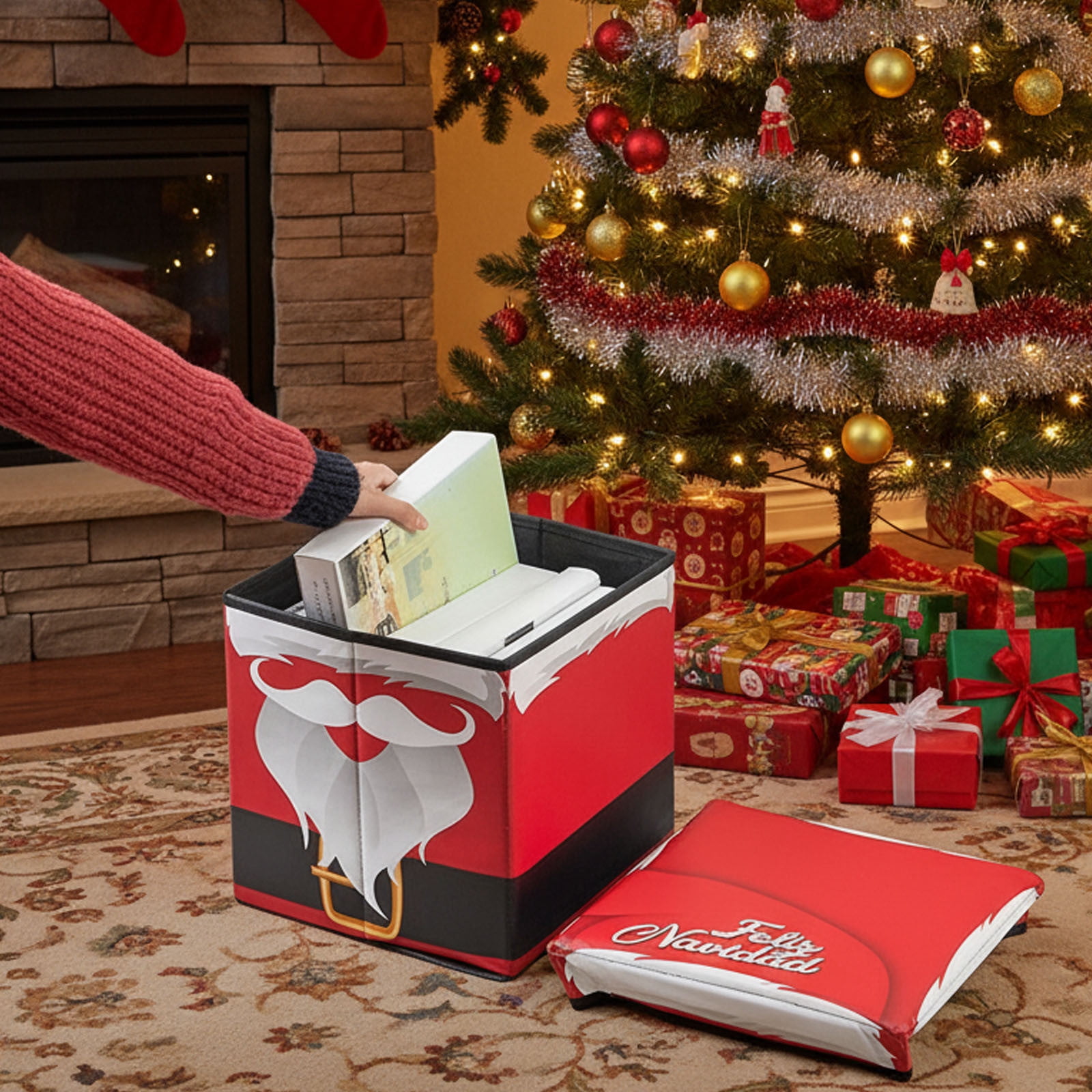 CYBIBO Christmas Gift Box with Lid, Red Green Holiday Santa Claus ...