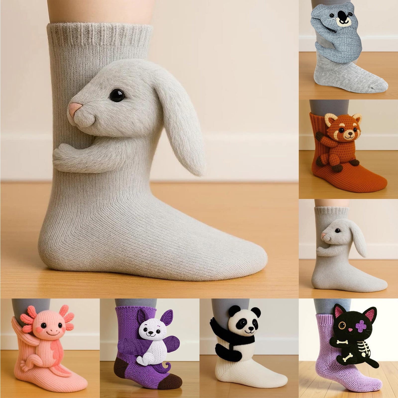 CYBIBO New 3D Knit Animal Socks, Cute Handmade Crocheted Animals 3D ...