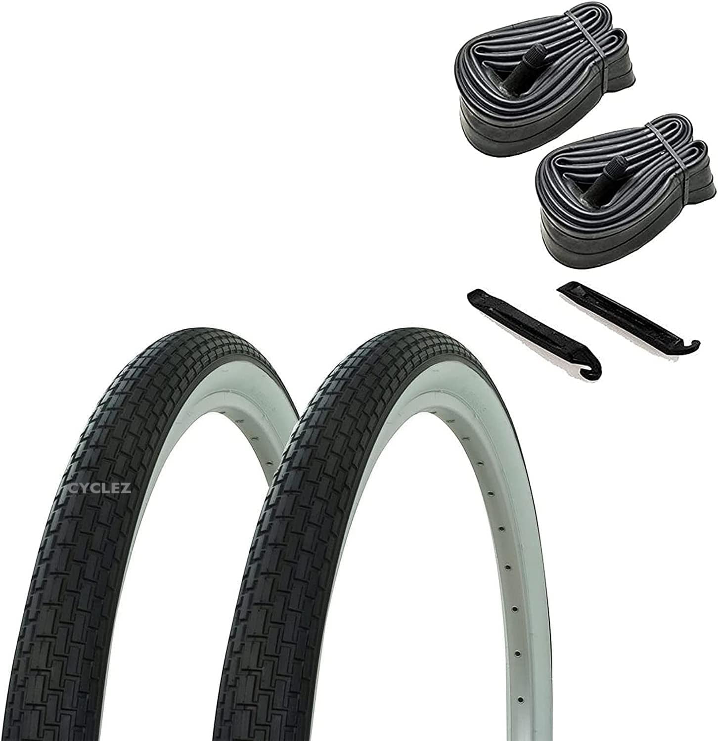 CYCLEZ One Pair 20" x 1.75 Brick or Grooved White Wall Tires Includes 2 ...
