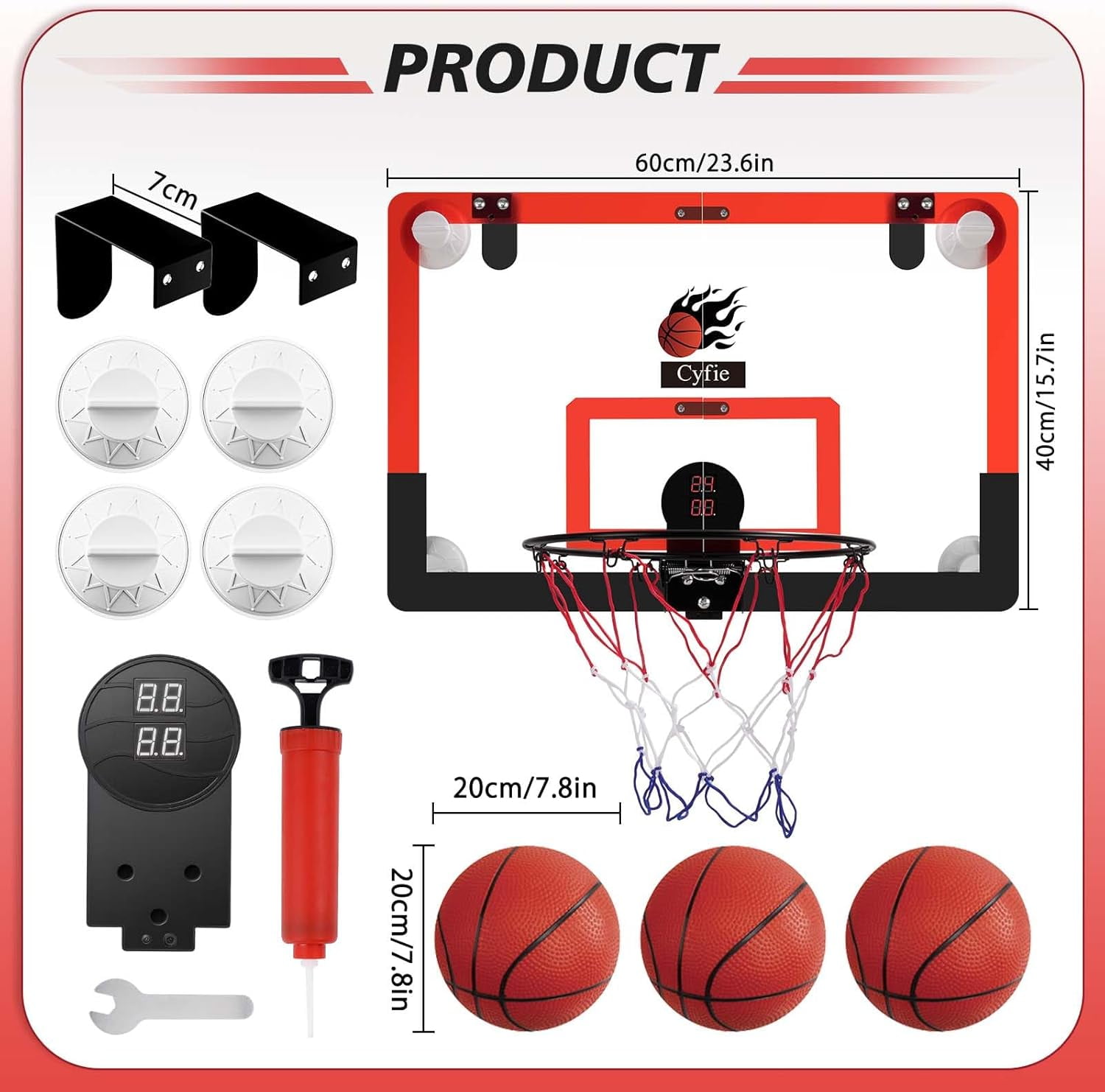 CYFIE 24" x 16" Large Basketball Hoop, Suction Cup/Over The Door ...