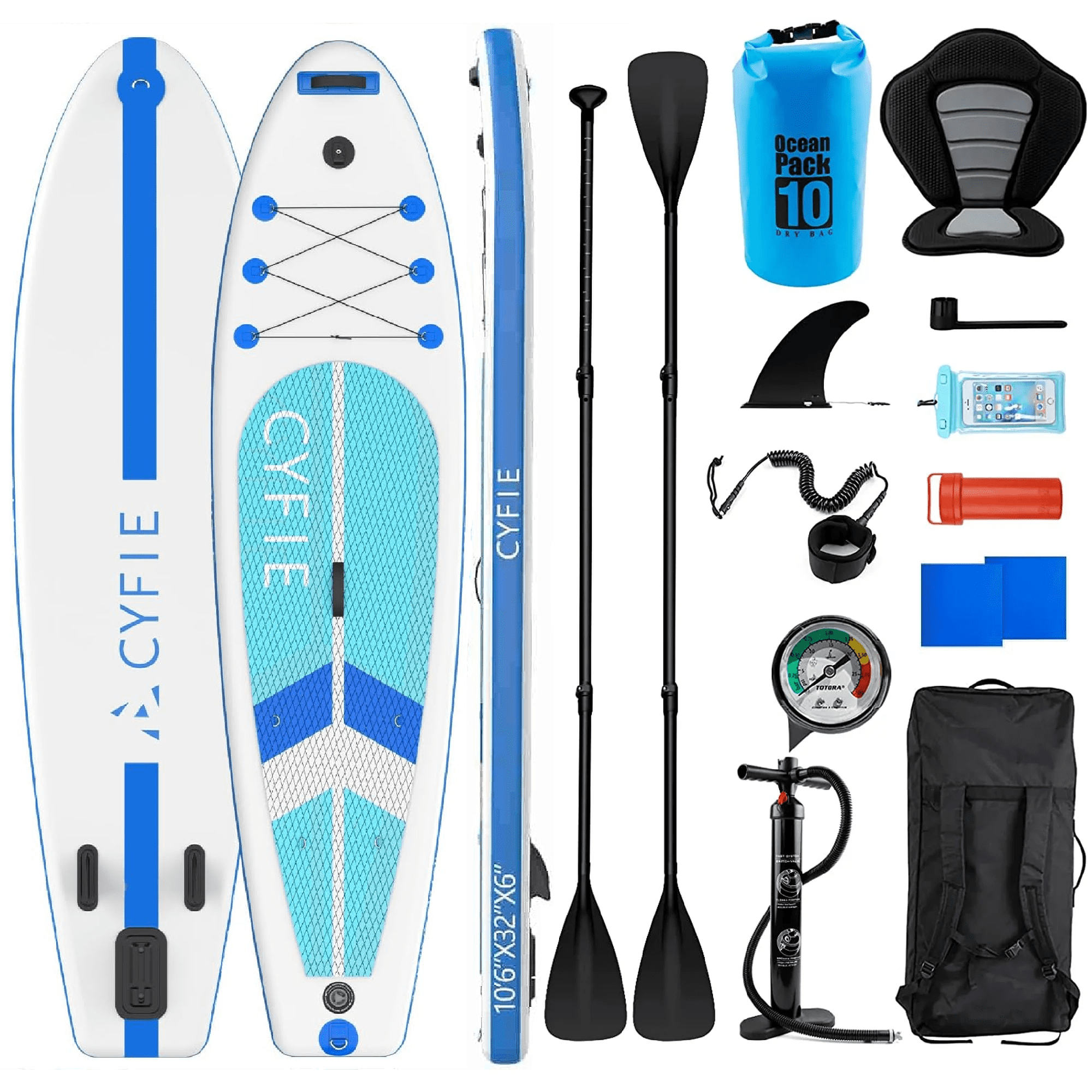 CYFIE Inflatable Stand Up Paddle Board with Kayak Seat Kit for Fishing ...