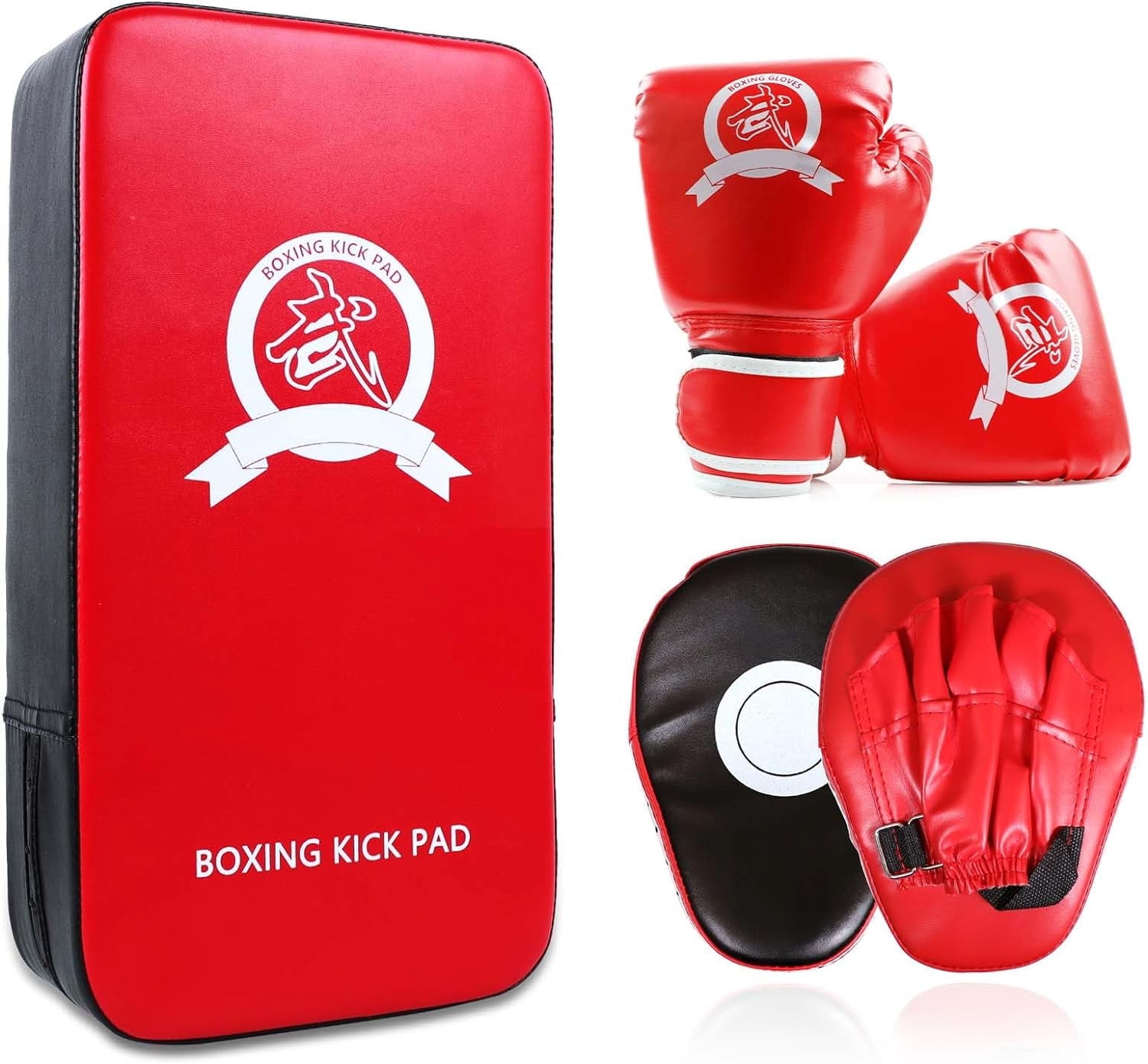 CYFIE Adult Curved Polyurethane (PU) Boxing Gloves Kit with Kick Pad ...