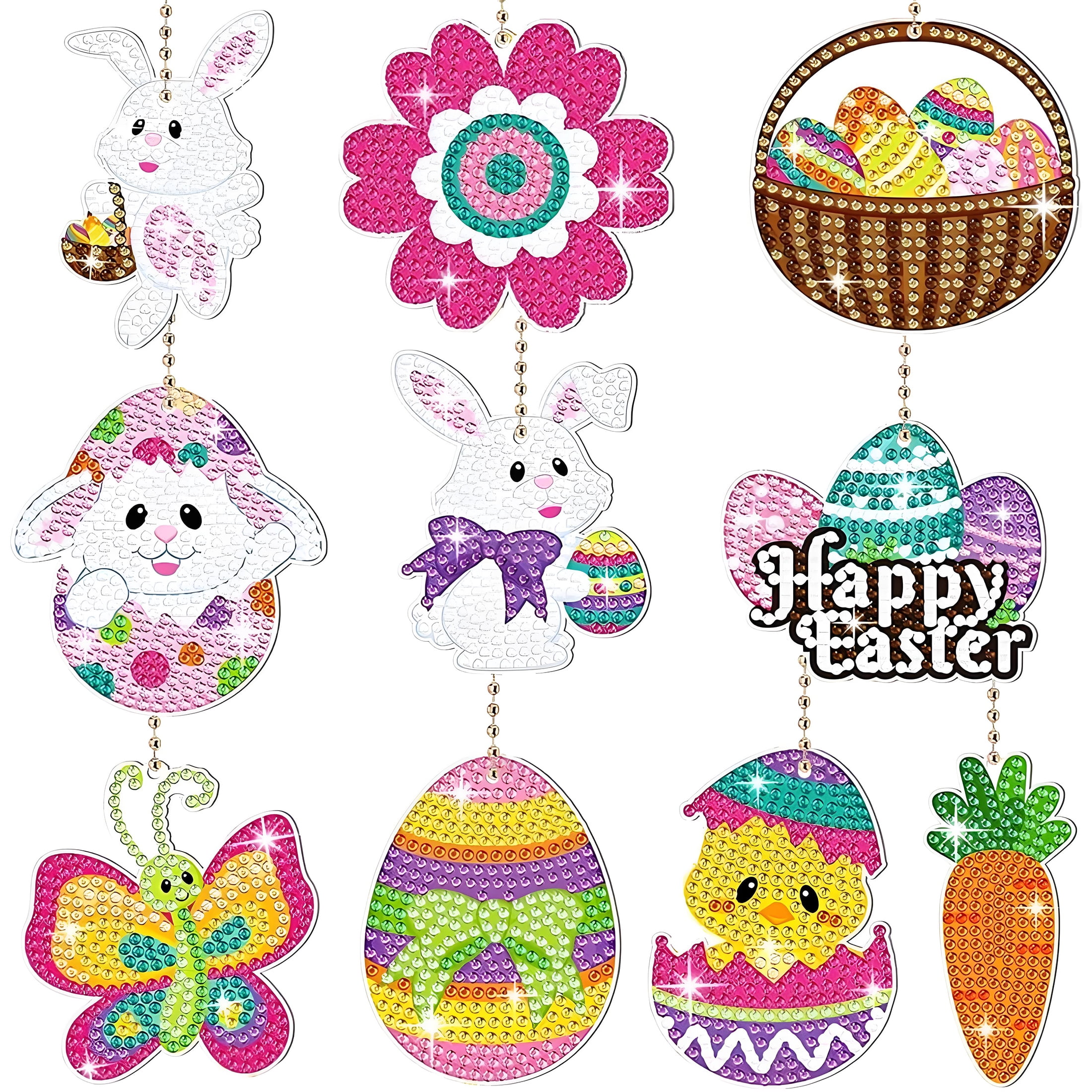 CYFW 10Pcs Easter Egg Butterfly Bunny Diamond Art Keychain Charms ...