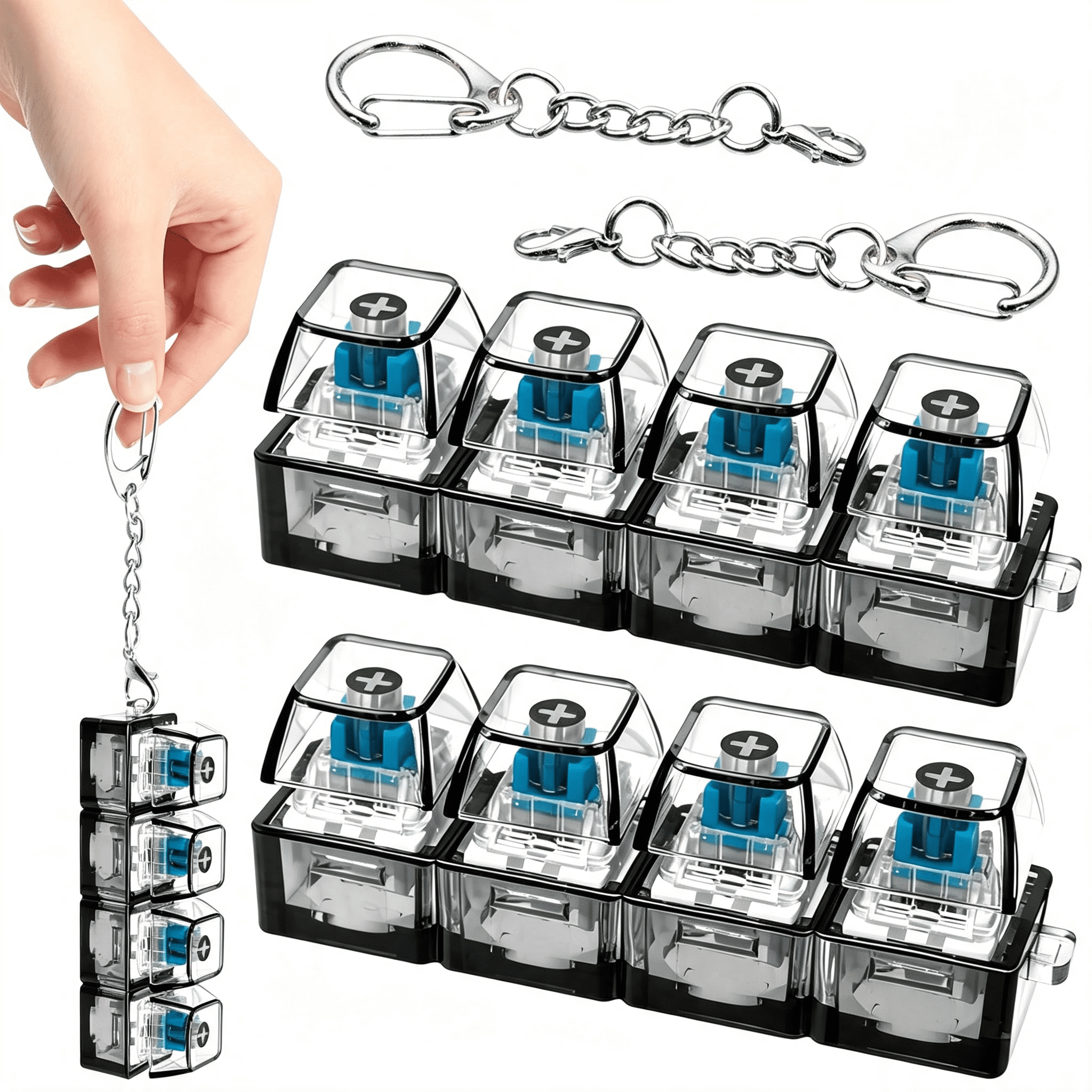 CYFW 2 Pcs 4-In-1 Keyboard Fidget Toy Keychain, Finger Clicky Button ...