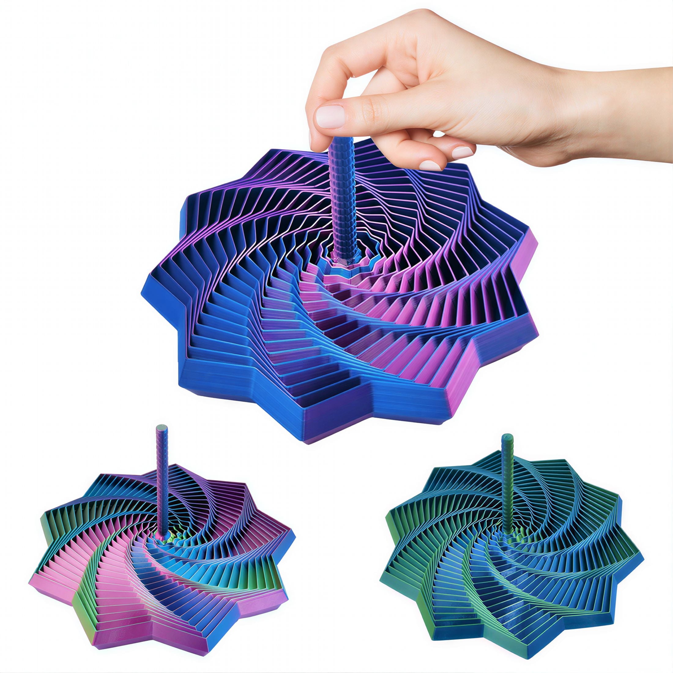 CYFW 3Pcs Sensory Fidget Star Laser Blue-Purple,3D Printed Fidgets with ...
