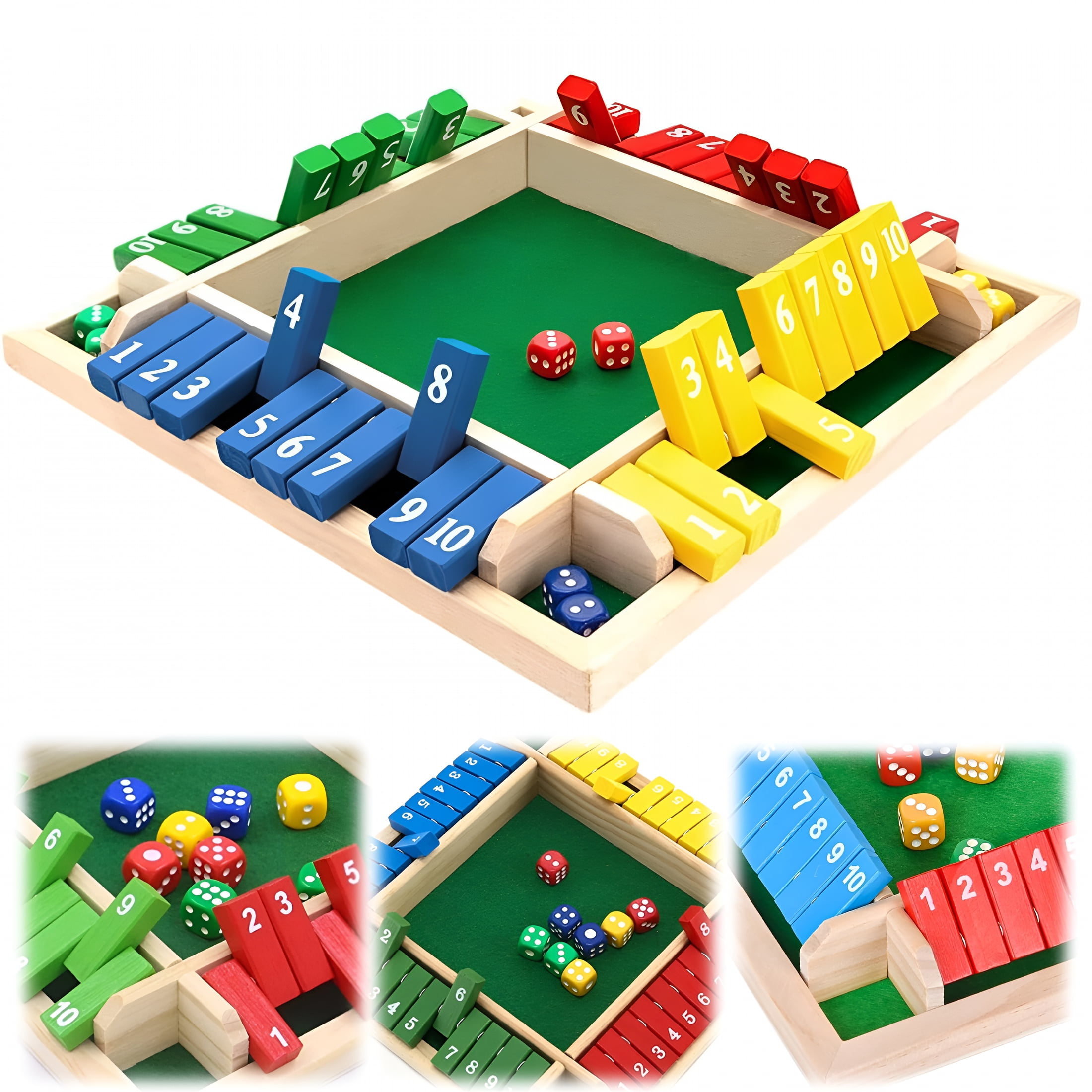 CYFW Wooden Shut The Box Dice Game for 4 Players - Classic Family Math ...