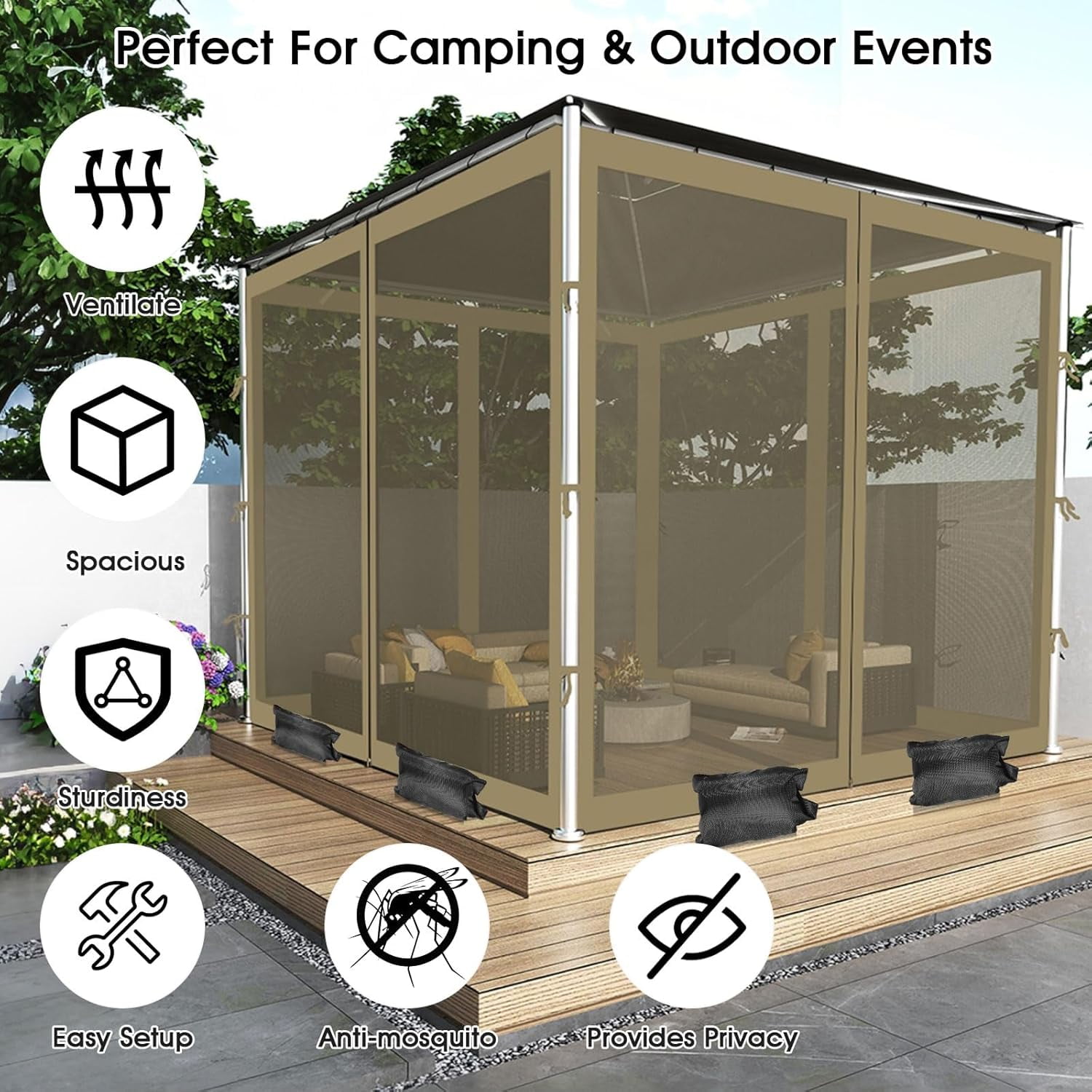 CYIHBOUR 10x10 Mosquito Netting with Zipper 4 Doors & 8 Weight Bag ...