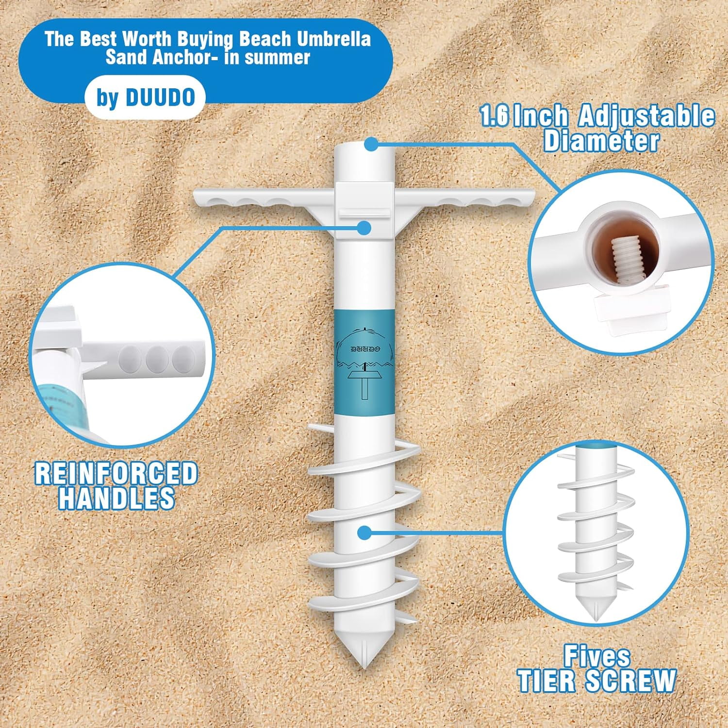 CYIHBOUR Beach Sand Beach Accessories- Base with 5-Spiral Screw Design ...