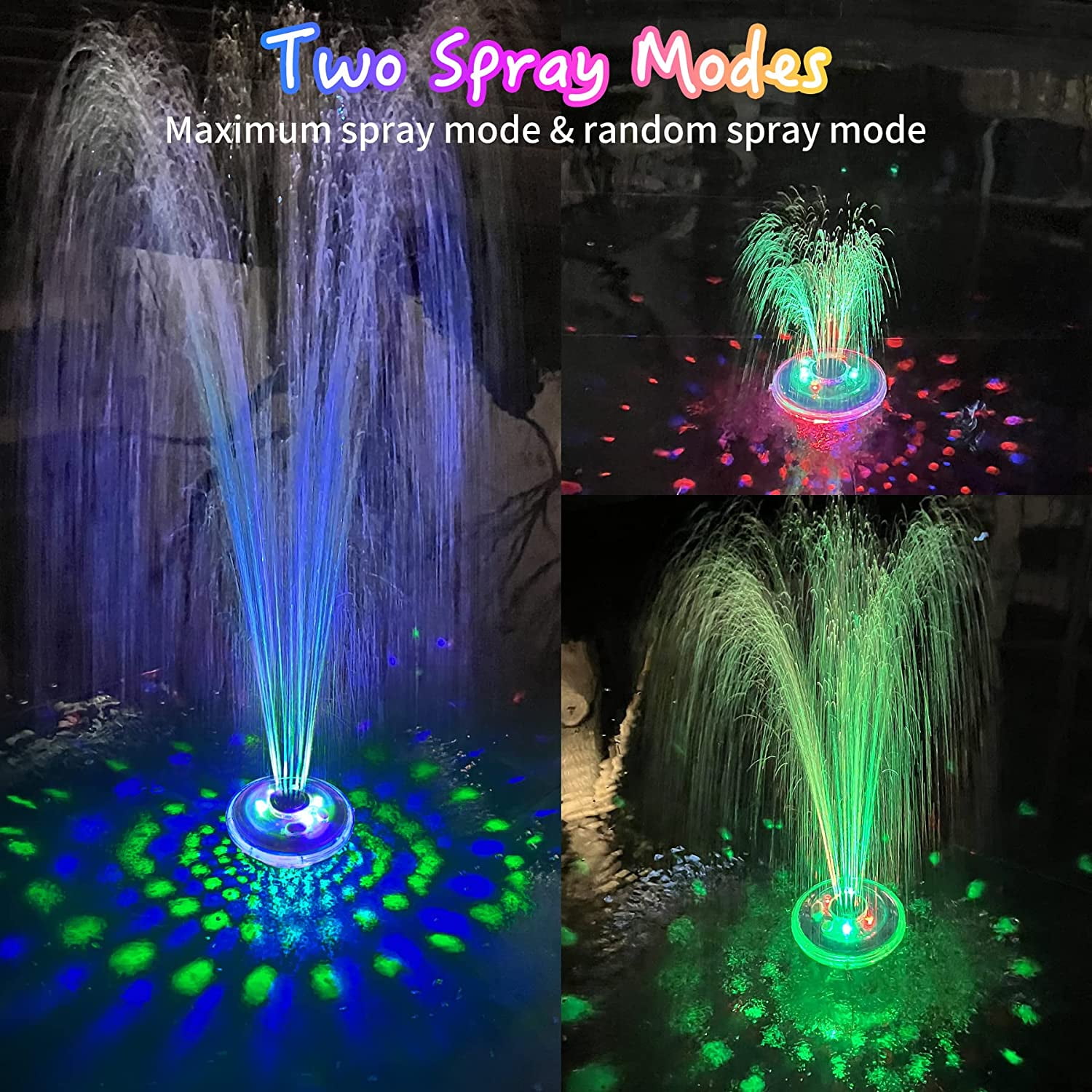 CYIHBOUR Floating Water Fountain with Underwater Lights Rechargeable ...