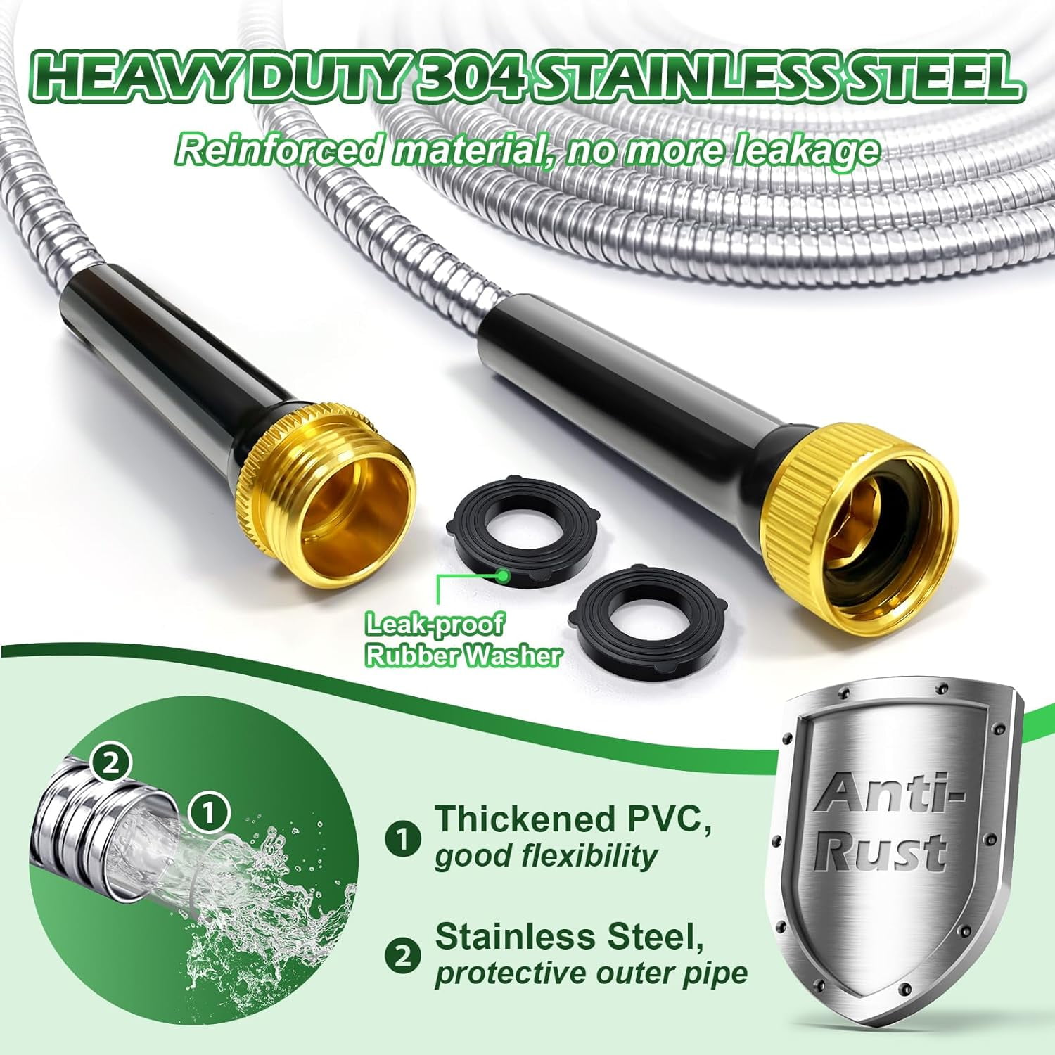 CYIHBOUR Garden Hose 100 ft - Stainless Steel Water Hose 100ft with 10 ...
