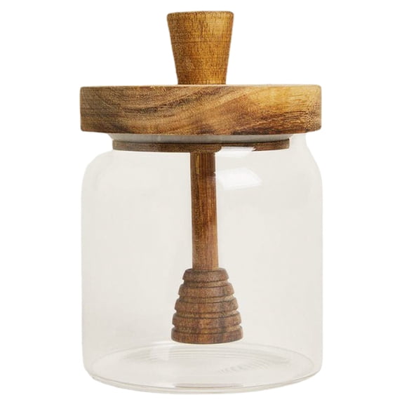 CYLINDSOME Honey Jar with Dipper and Wood Lid Glass Honey Pot Container ...