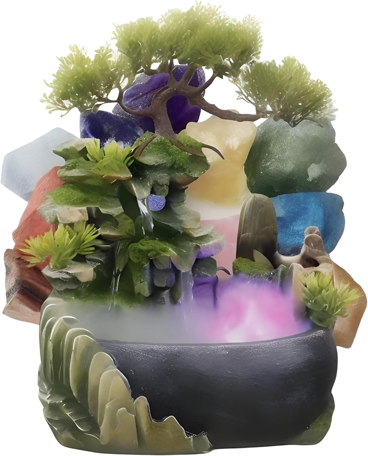 CYLLYKGIFT Tabletop Bonsai Tree Fountain with LED Lights, Rock ...