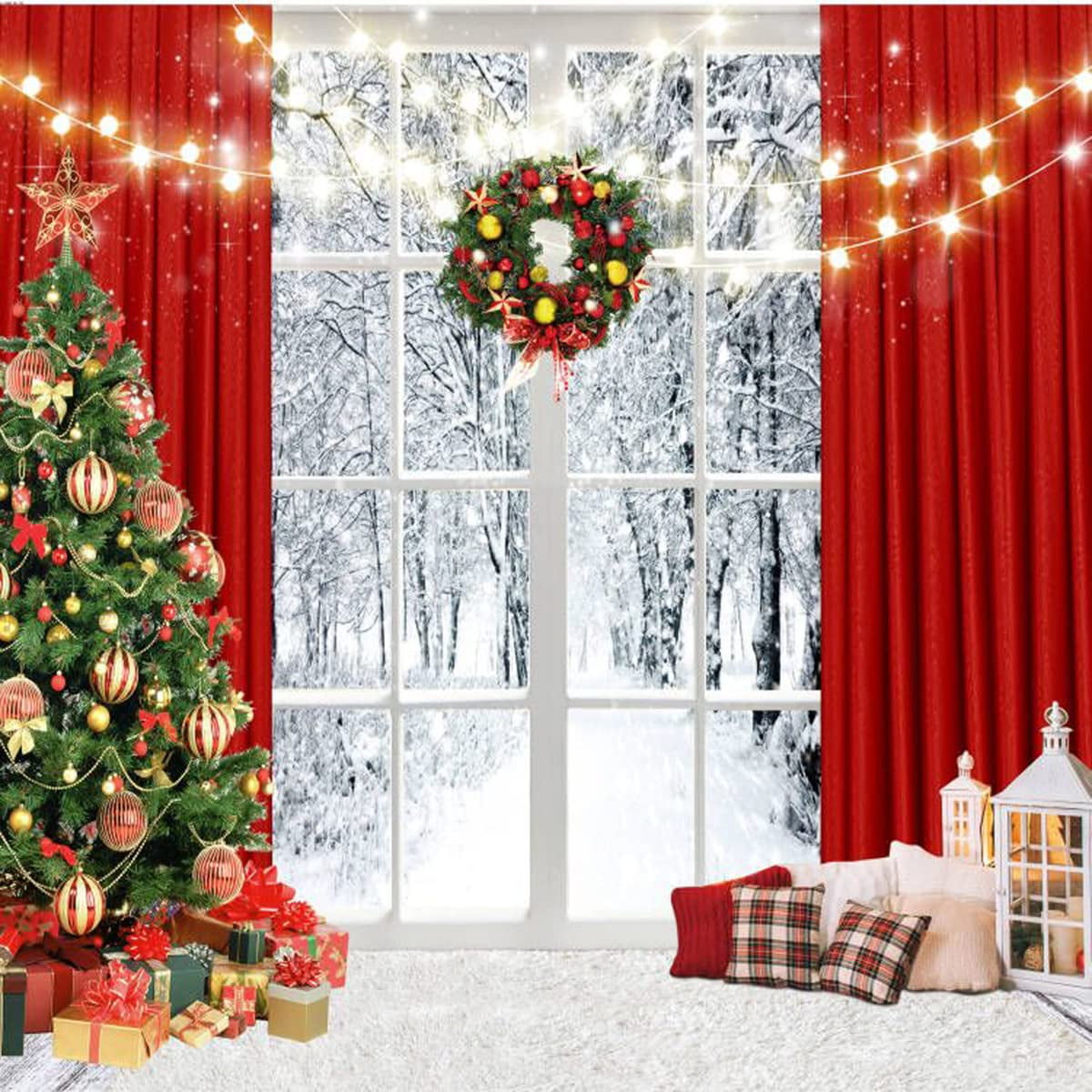 CYLYH 10x10ft Christmas Window Backdrop for Photography Winter Snow ...
