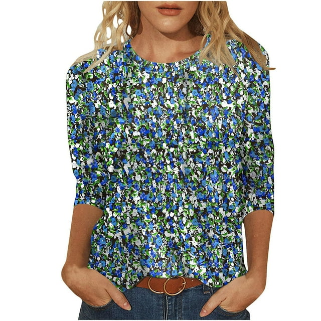CYMMPU 3/4 Sleeve Blouses for Women Dressy Casual Spring Tops T-Shirts ...