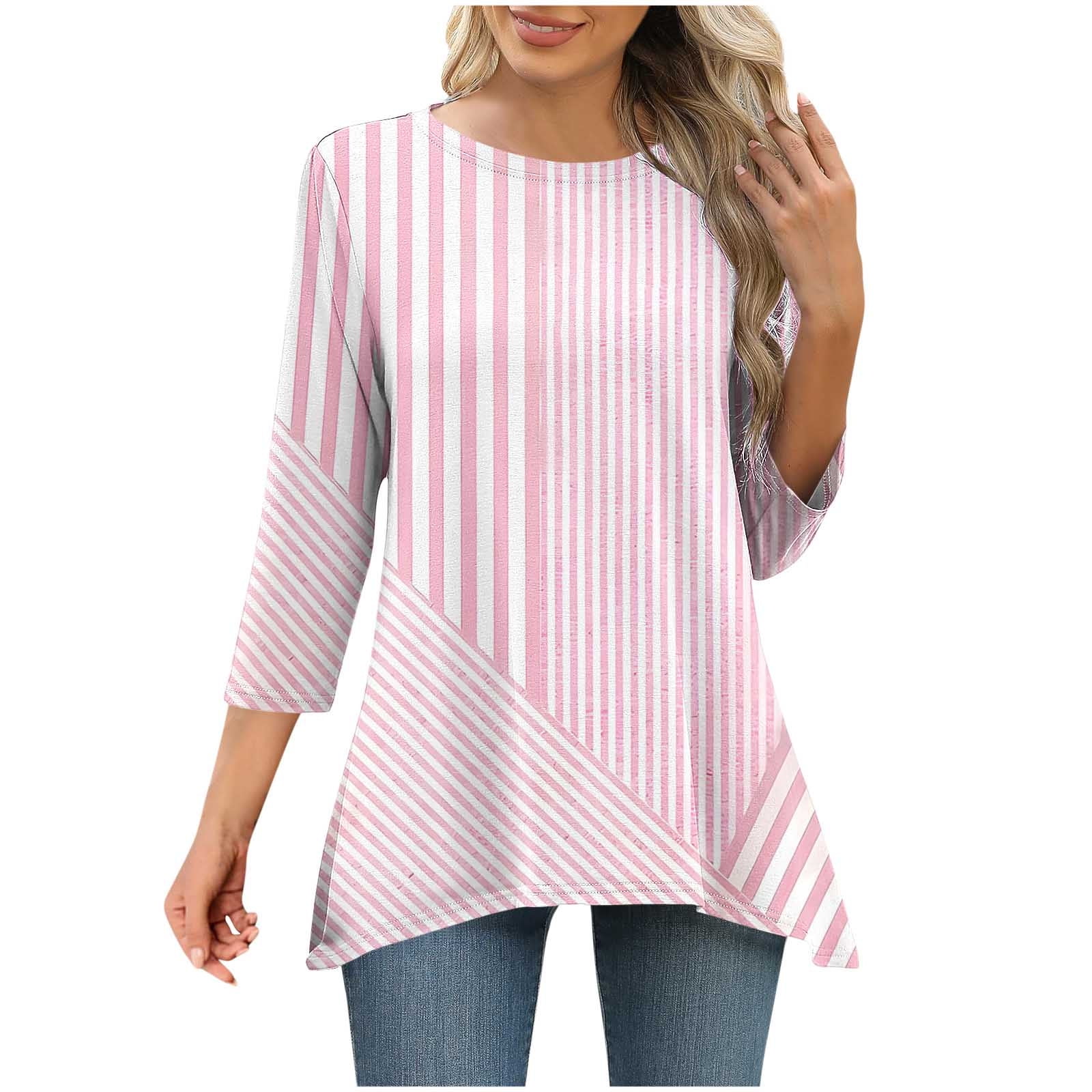 CYMMPU 3/4 Sleeve Blouses for Women Dressy Casual Tunic Tops Crew Neck ...