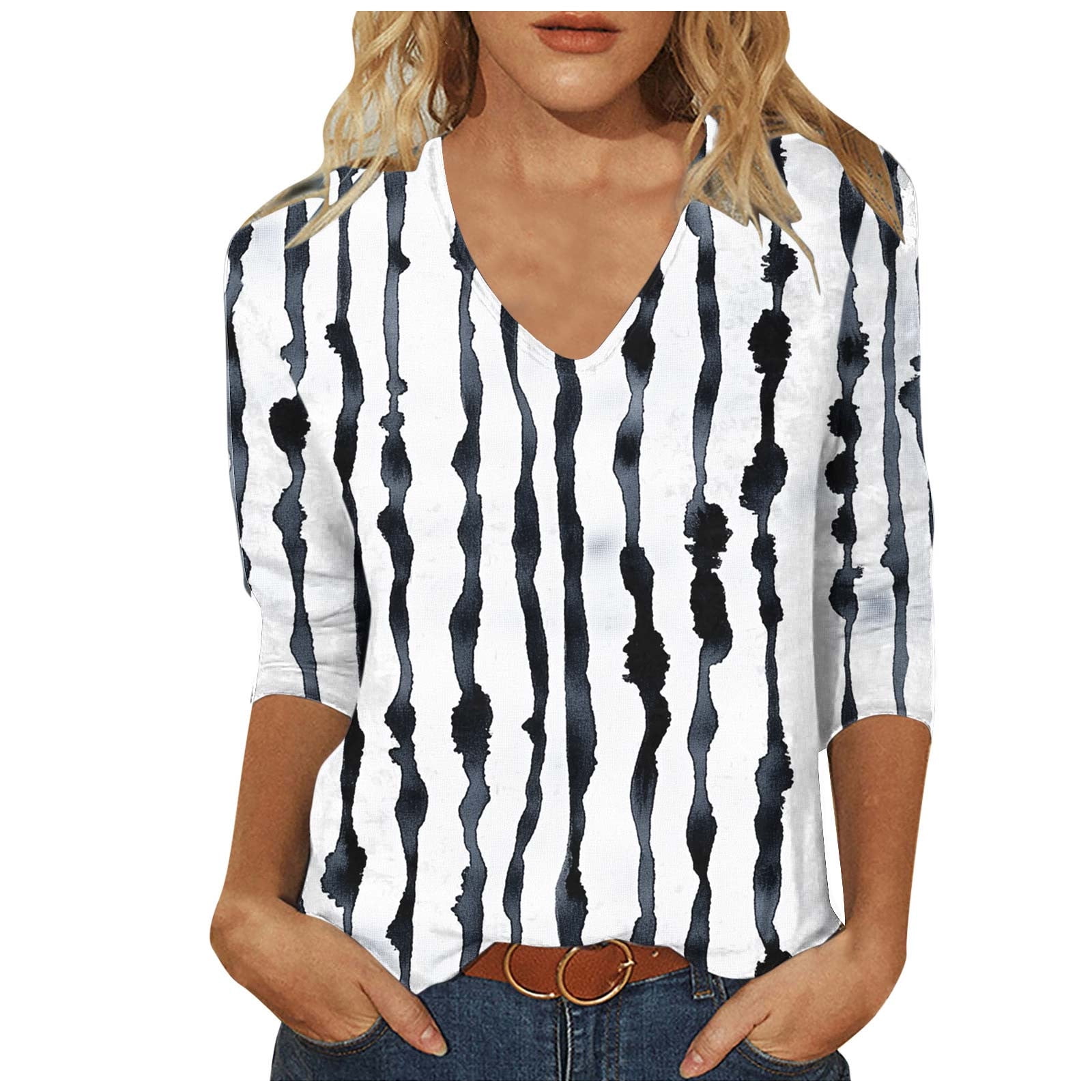 CYMMPU 3/4 Sleeve Blouses for Women Dressy Casual Tunic Tops Loose Fit ...