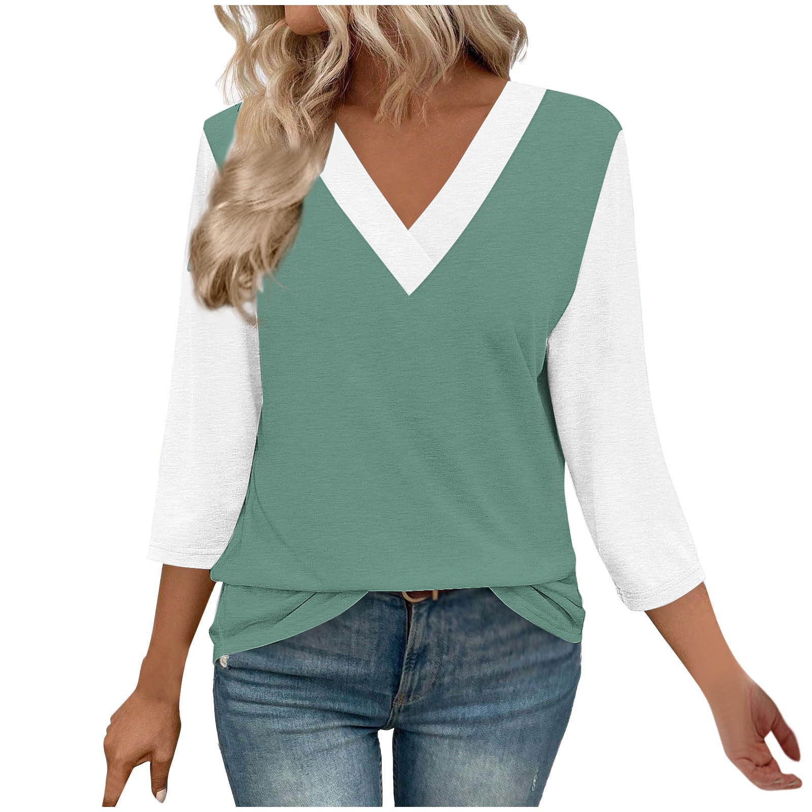 CYMMPU Business Work Blouses Plus Size Tunic Tops V-Neck Basic Tees ...