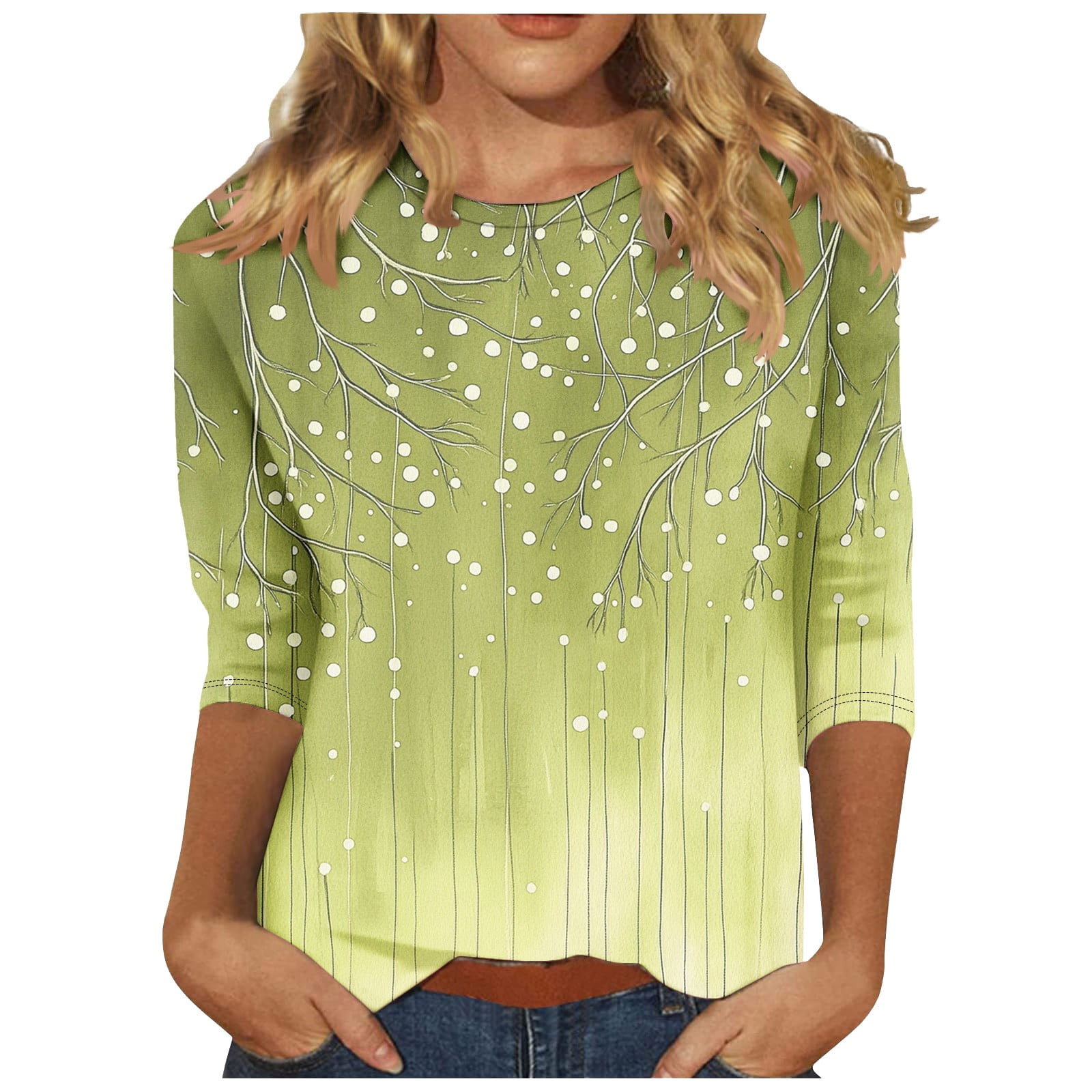 CYMMPU Flower Pattern 3/4 Sleeve Loose Fit Crew Neck Tunic Tops Spring ...