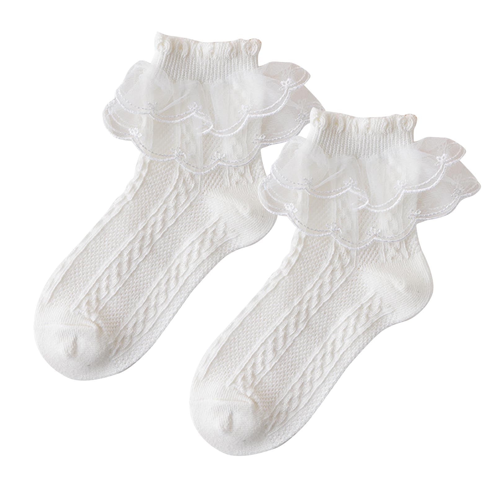 CYMMPU Girls Ruffle Frilly Socks Dress Sock White Lace Ruffle Cotton ...