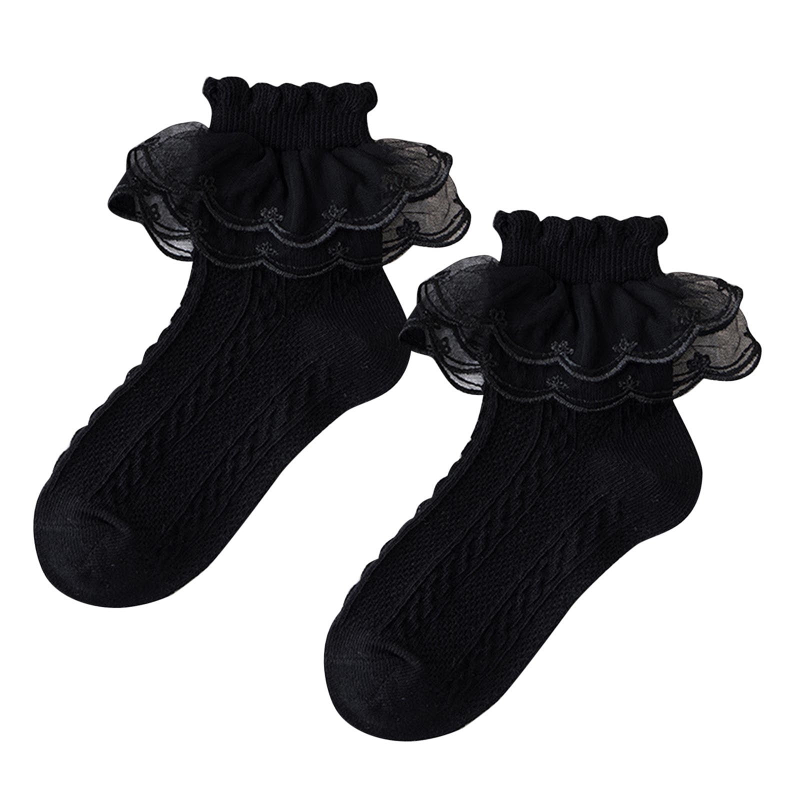 CYMMPU Girls Ruffle Frilly Socks Dress Sock White Lace Ruffle Cotton ...