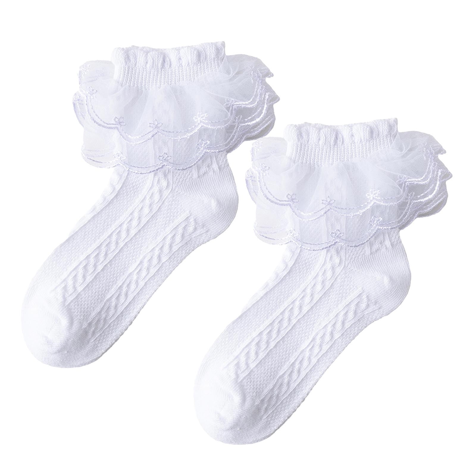 CYMMPU Girls Ruffle Frilly Socks Dress Sock White Lace Ruffle Cotton ...