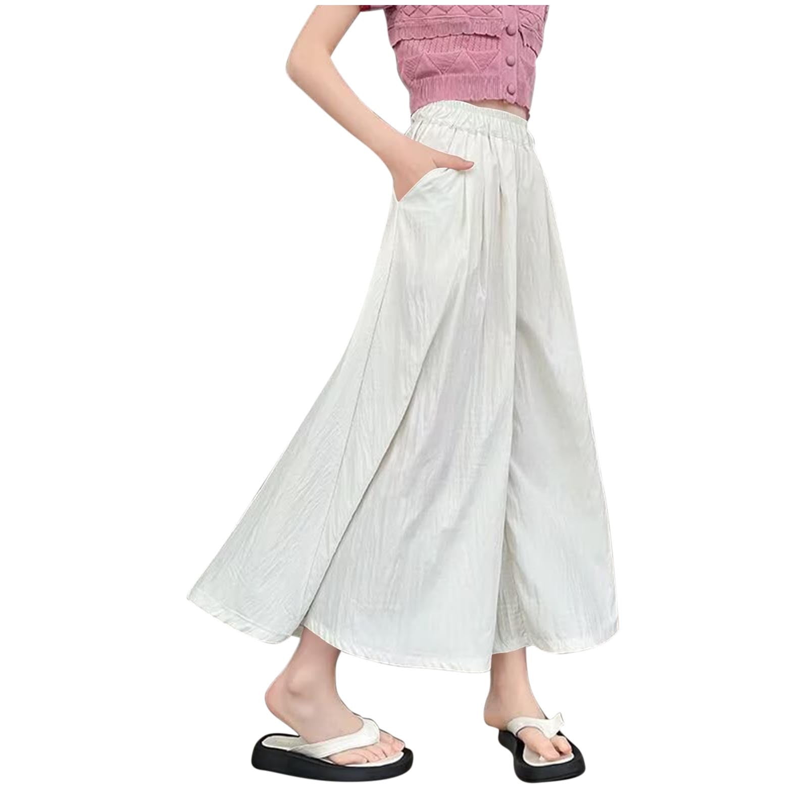 CYMMPU Girls Wide Leg Pants Lightweight Casual Elastic Flowy Loose Fit ...