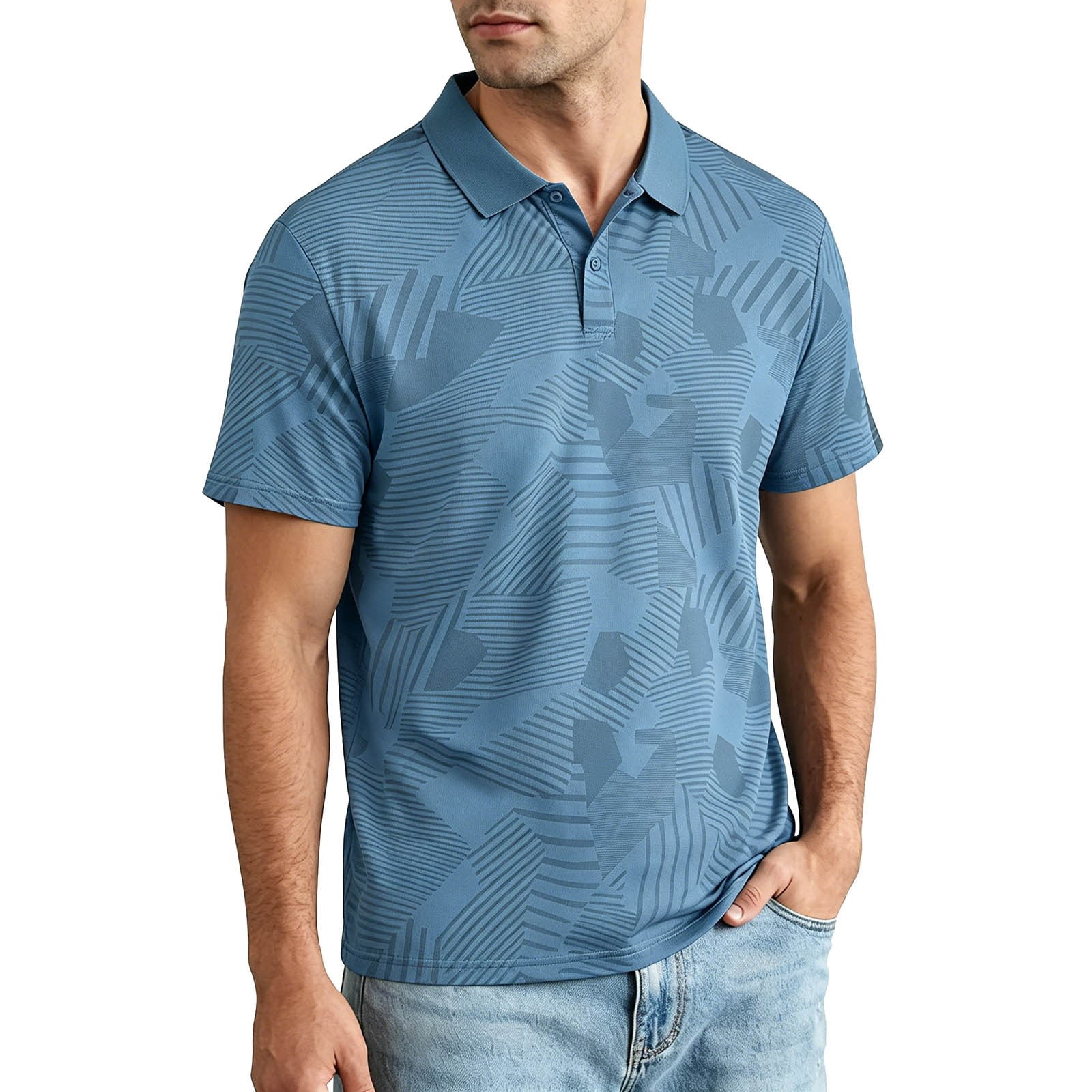 CYMMPU Men's Short Sleeve Golf Shirt with Denim-Style Patchwork, Casual ...