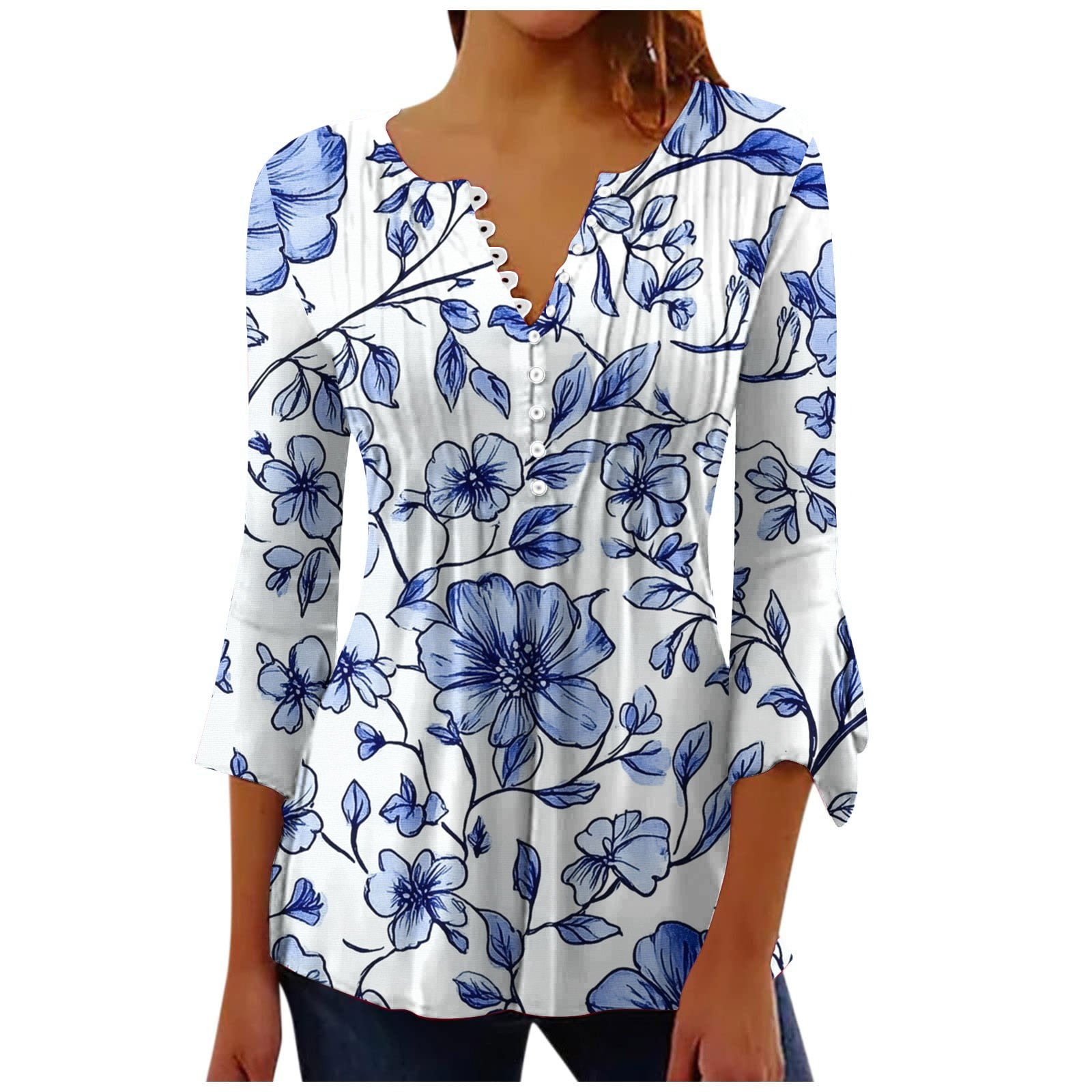CYMMPU Spring Tops Button V Neck Flare Sleeve Fall Fashion Shirts ...