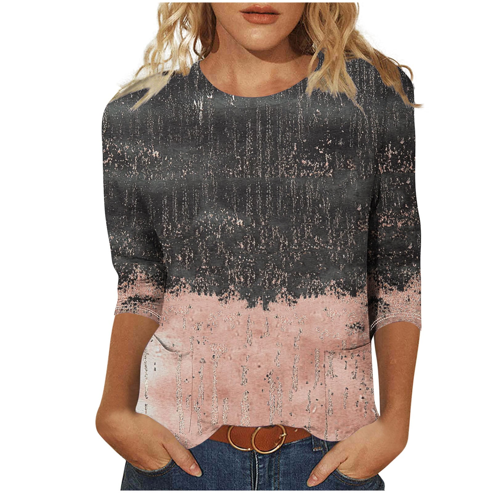 CYMMPU Spring Tops Round Neck Tunic Tops 3/4 Sleeve Blouses for Women ...
