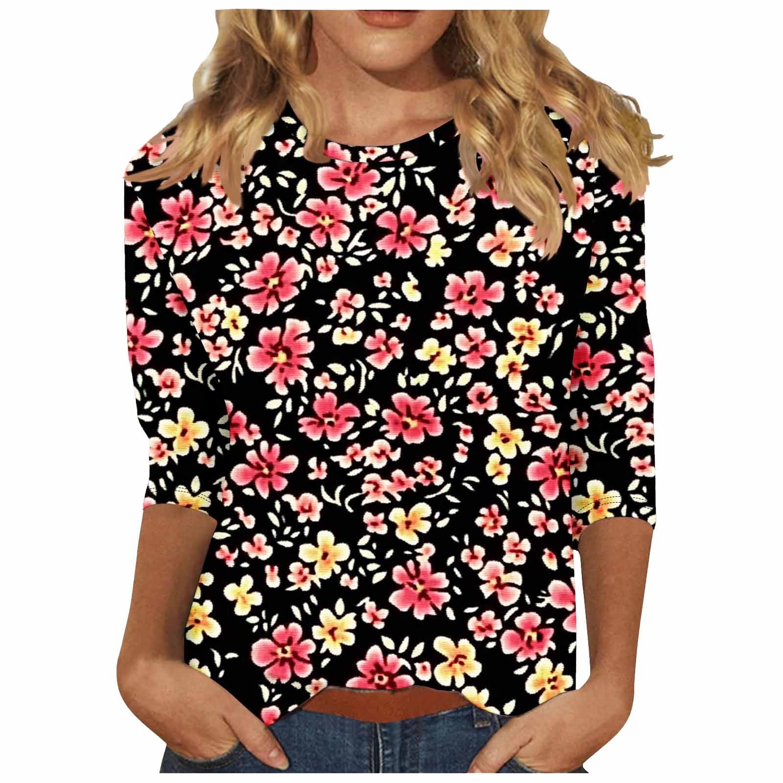 CYMMPU Spring Tops Round Neck Tunic Tops Boho Blouses for Women Dressy ...