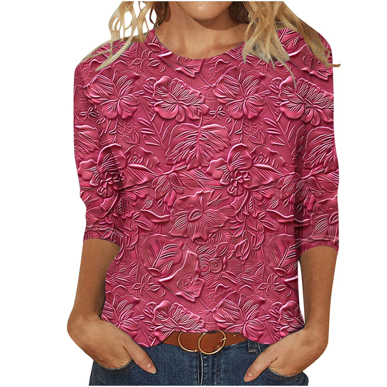 CYMMPU Spring Tops Round Neck Tunic Tops Boho Blouses for Women Dressy ...